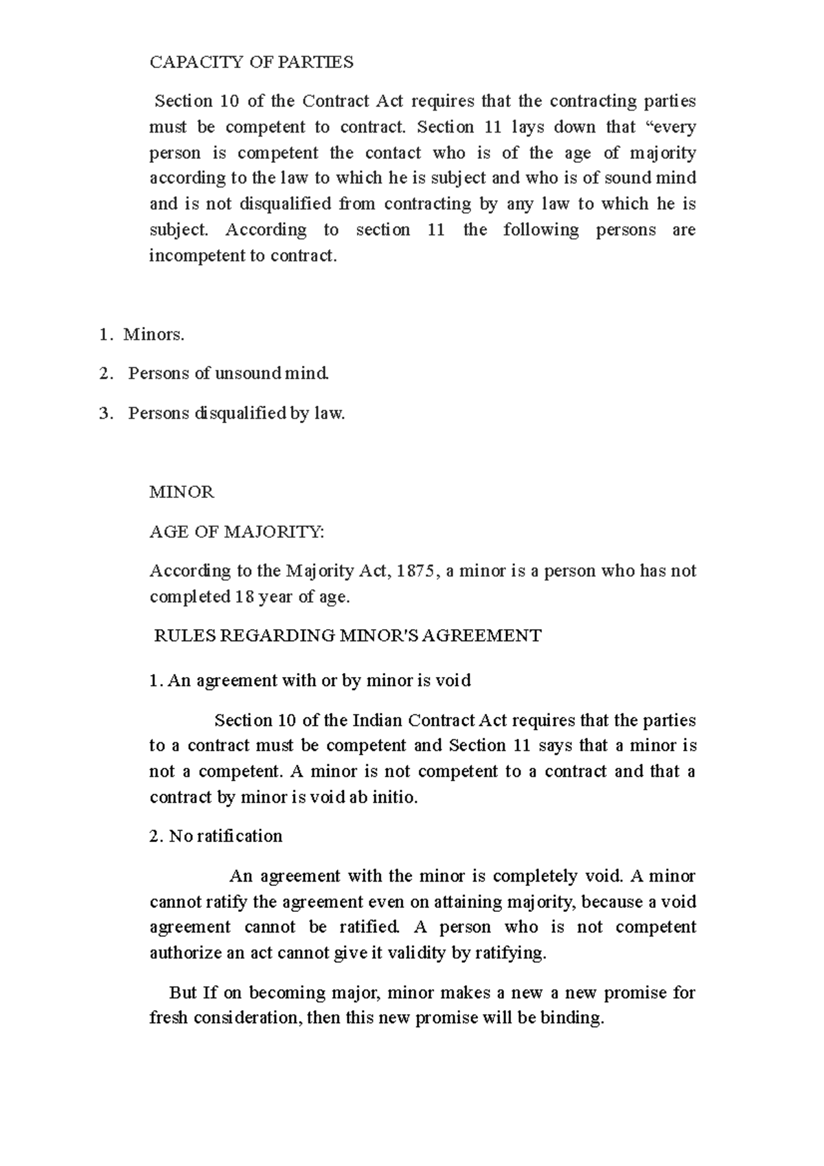 Capacity OF Parties - CAPACITY OF PARTIES Section 10 of the Contract ...