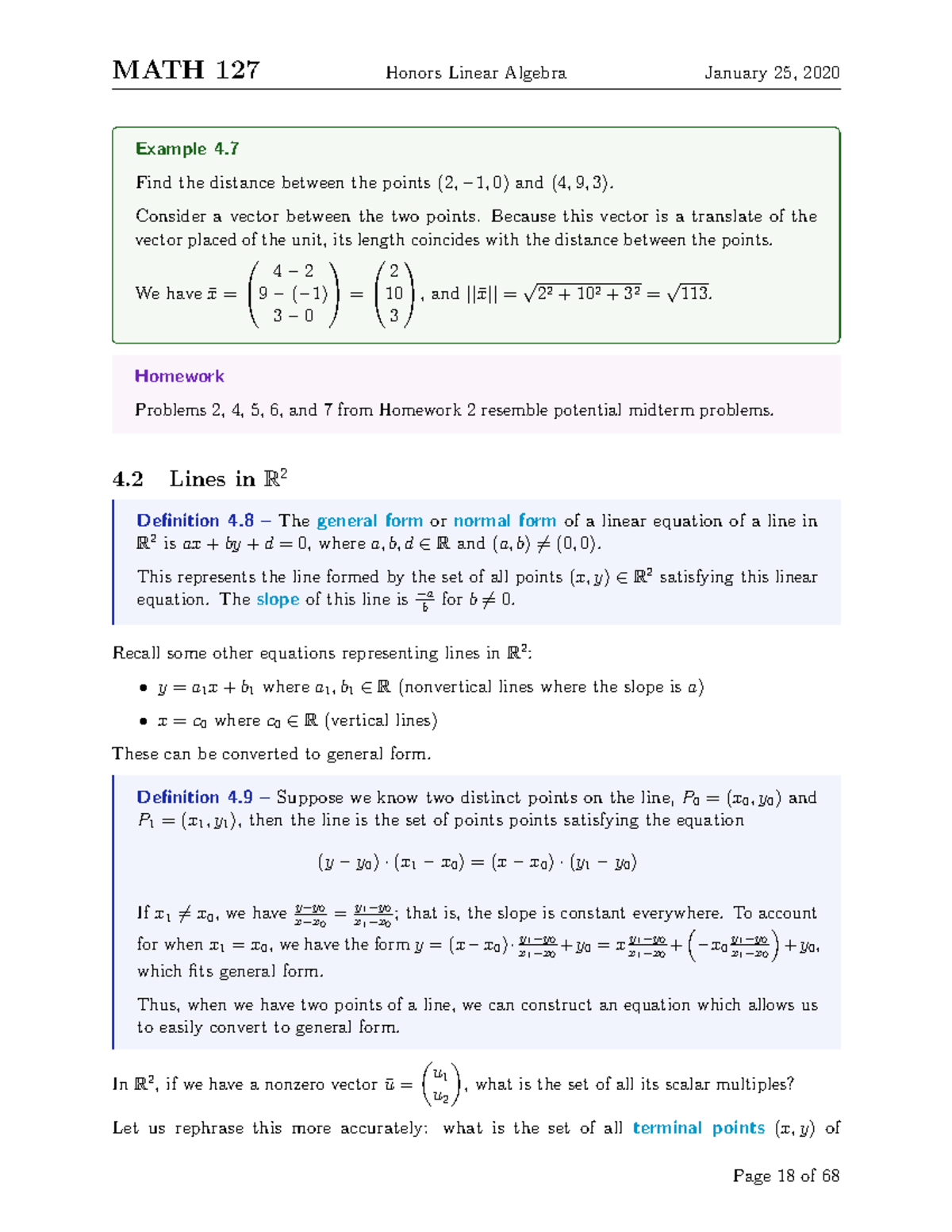 MATH 235-18 - Lecture notes 18 - MATH 127 Honors Linear Algebra January ...