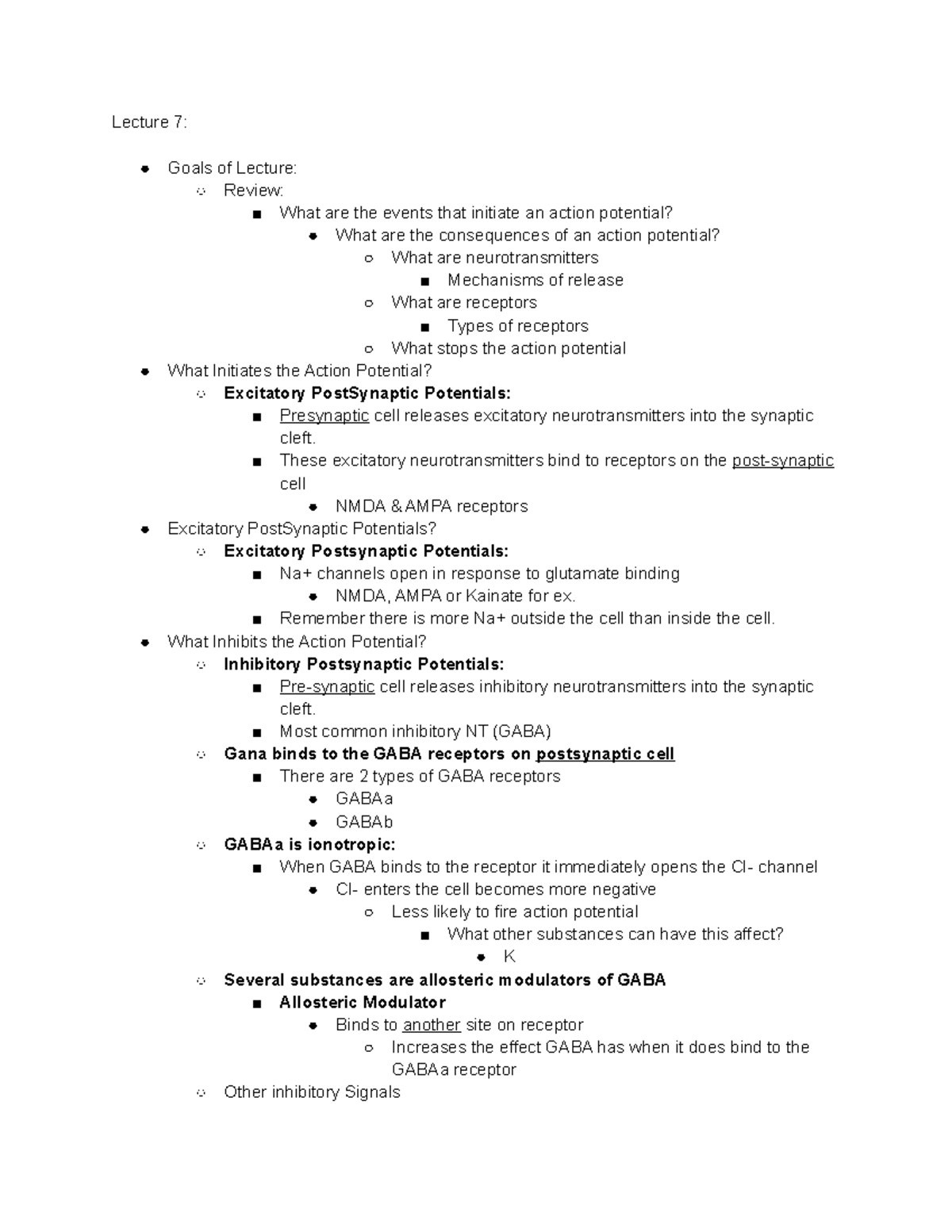 PSY209;Lecture 7 - Brain and Behavior Lecture with Jenna Lee - Lecture 7: Goals of Lecture ...