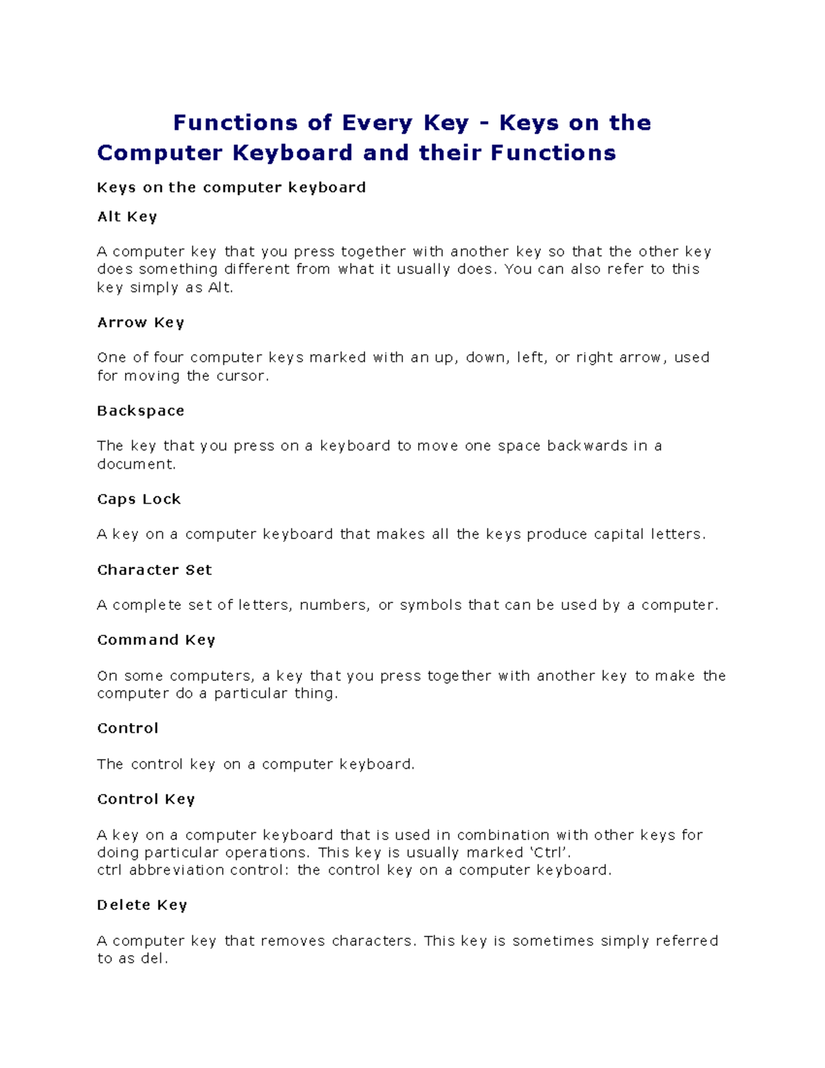 Functions of Every Key - You can also refer to this key simply as Alt ...