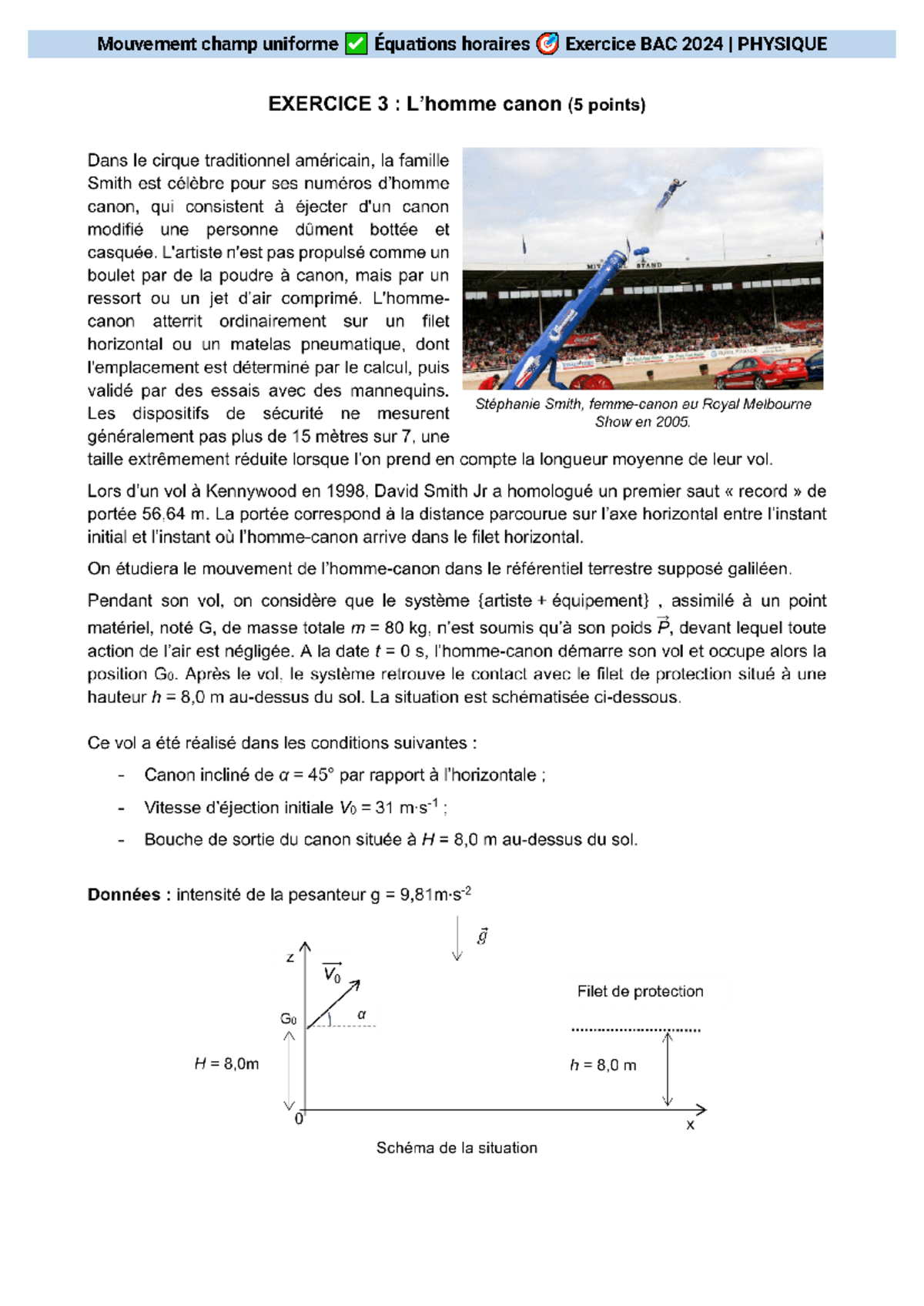6 Sujets - 2024 - Physique-chimie - Mouvement champ uniforme Équations ...