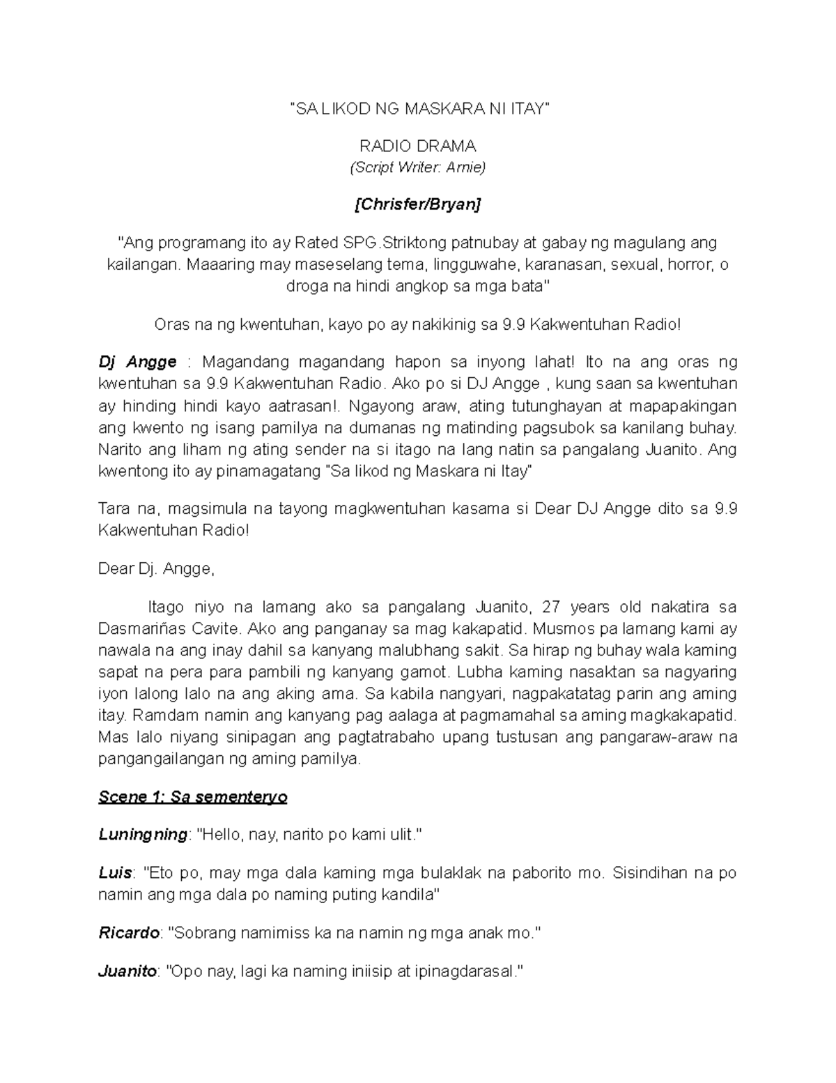 “SA Likod NG Maskara NI ITAY” - “SA LIKOD NG MASKARA NI ITAY” RADIO ...