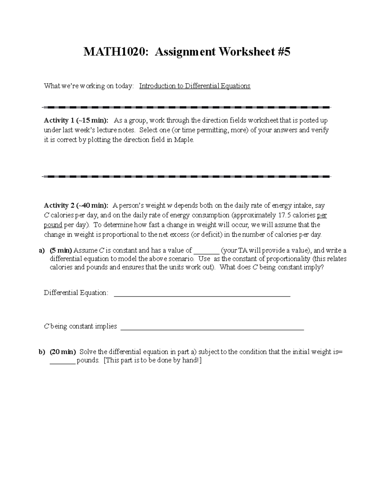 Tutorialworksheet 5NEW - MATH1020: Assignment Worksheet What we’re ...