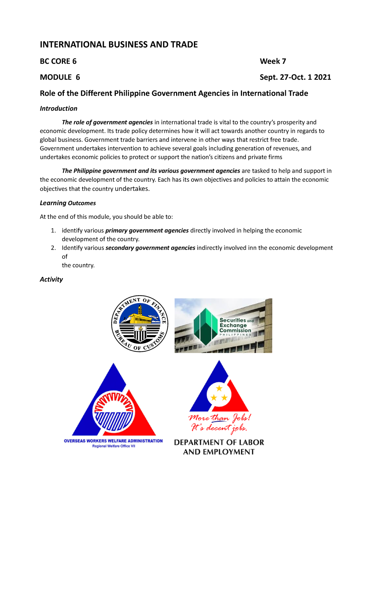 Module 6 IBT - International Business and Trade - INTERNATIONAL ...