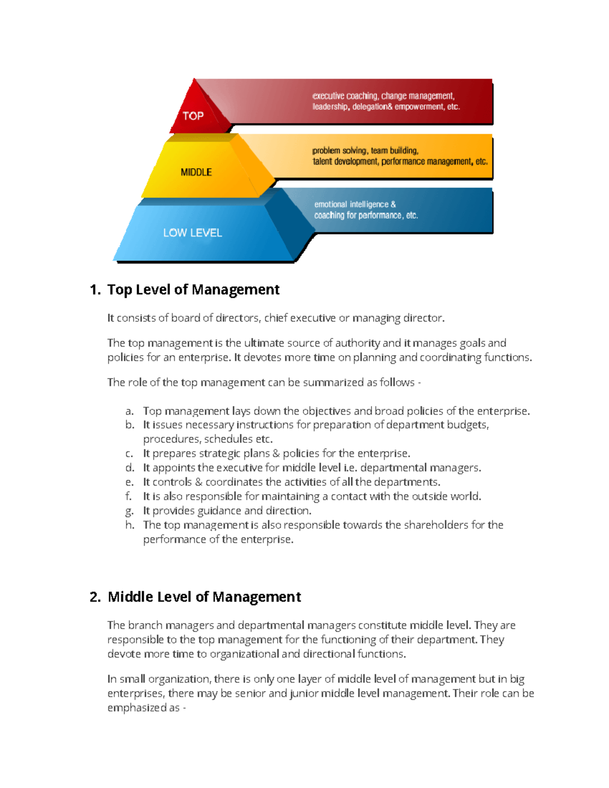 Top Level of Management - 1. Top Level of Management It consists of ...