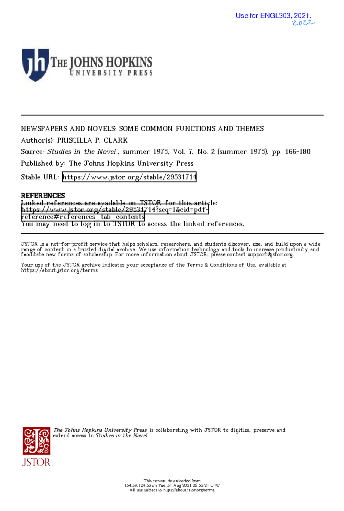 Clark P 1975 annotated - all - NEWSPAPERS AND NOVELS: SOME COMMON ...