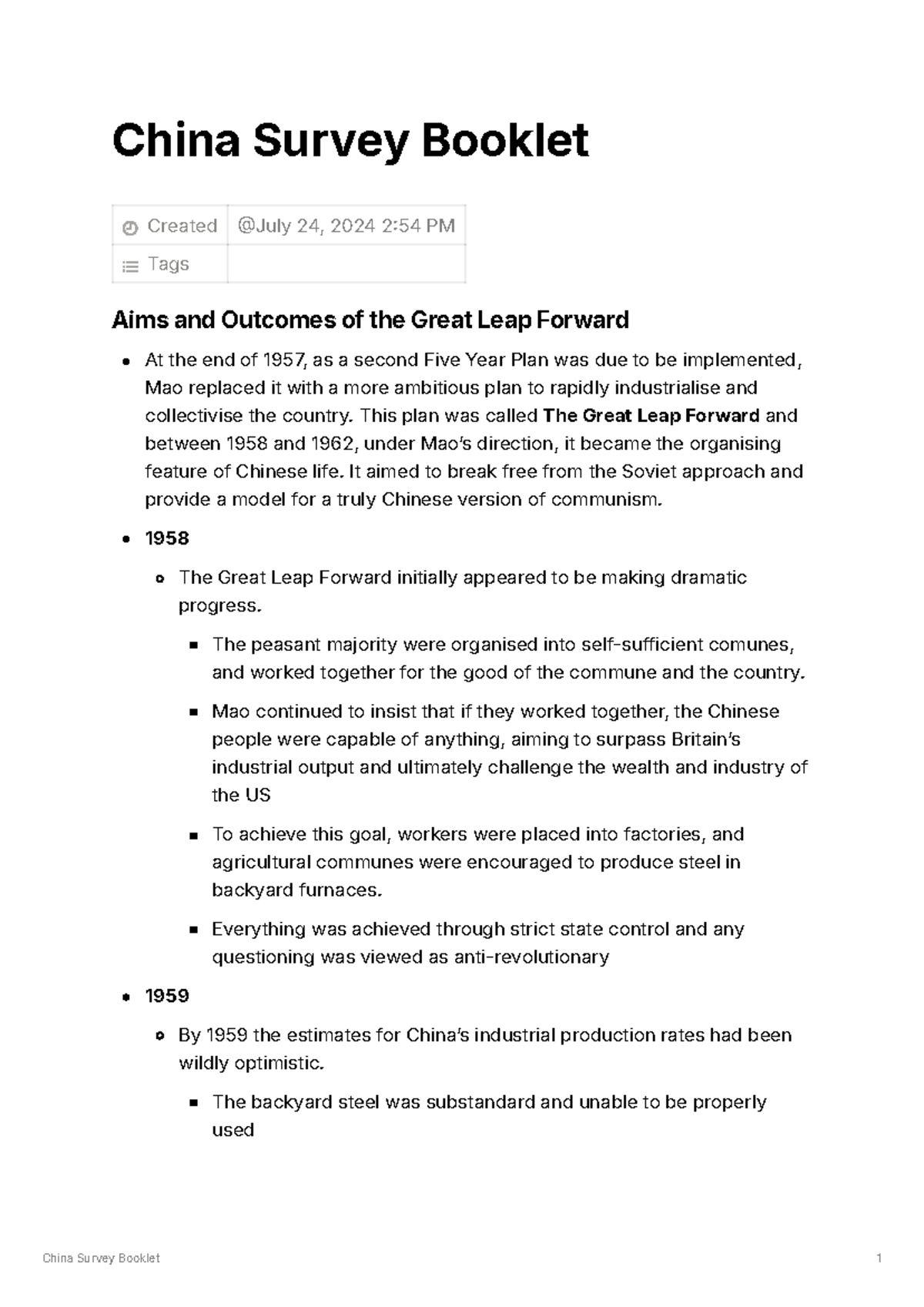 China Survey Notes - China Survey Booklet Created Tags Aims and ...