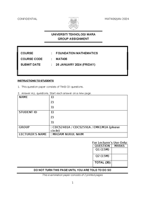 MAT538 Tutorial 5 (Chapter 5) Extra - Applied Mathematics - Collection of exam papers MAT538 ...