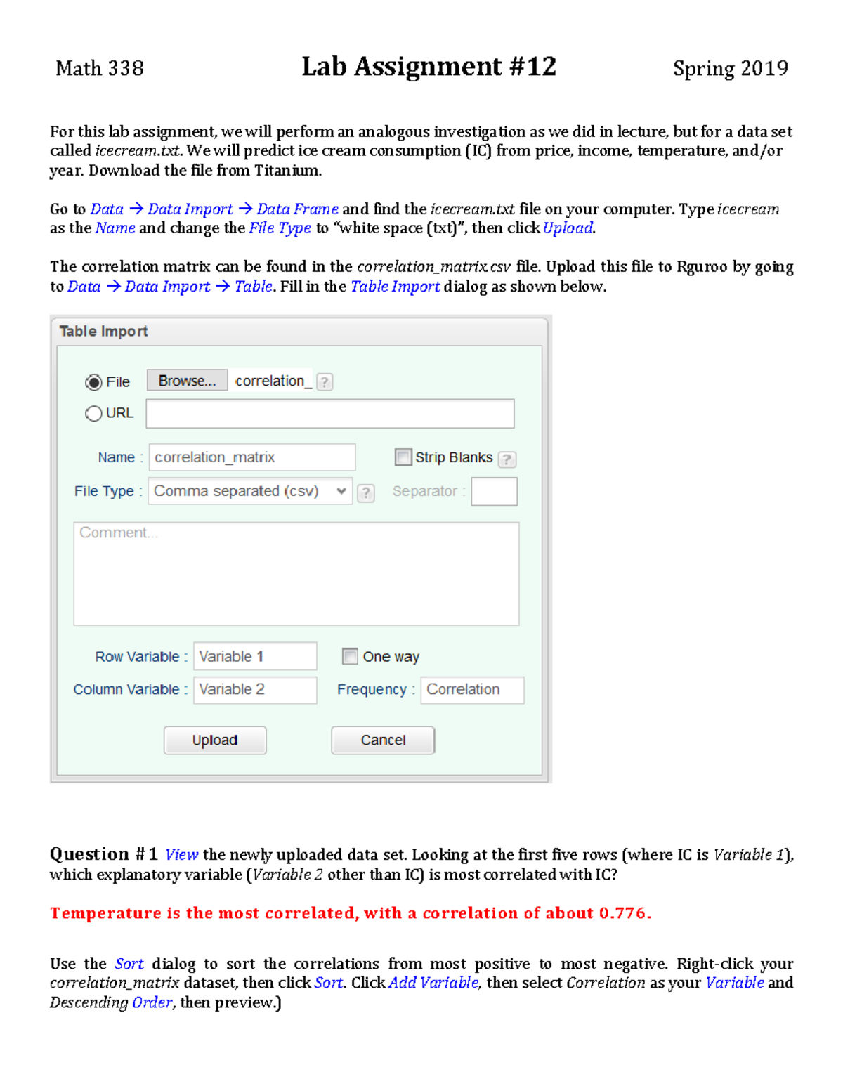 Lab Assignment 12 Solutions - Math 338 Lab Assignment Spring 2019 For ...