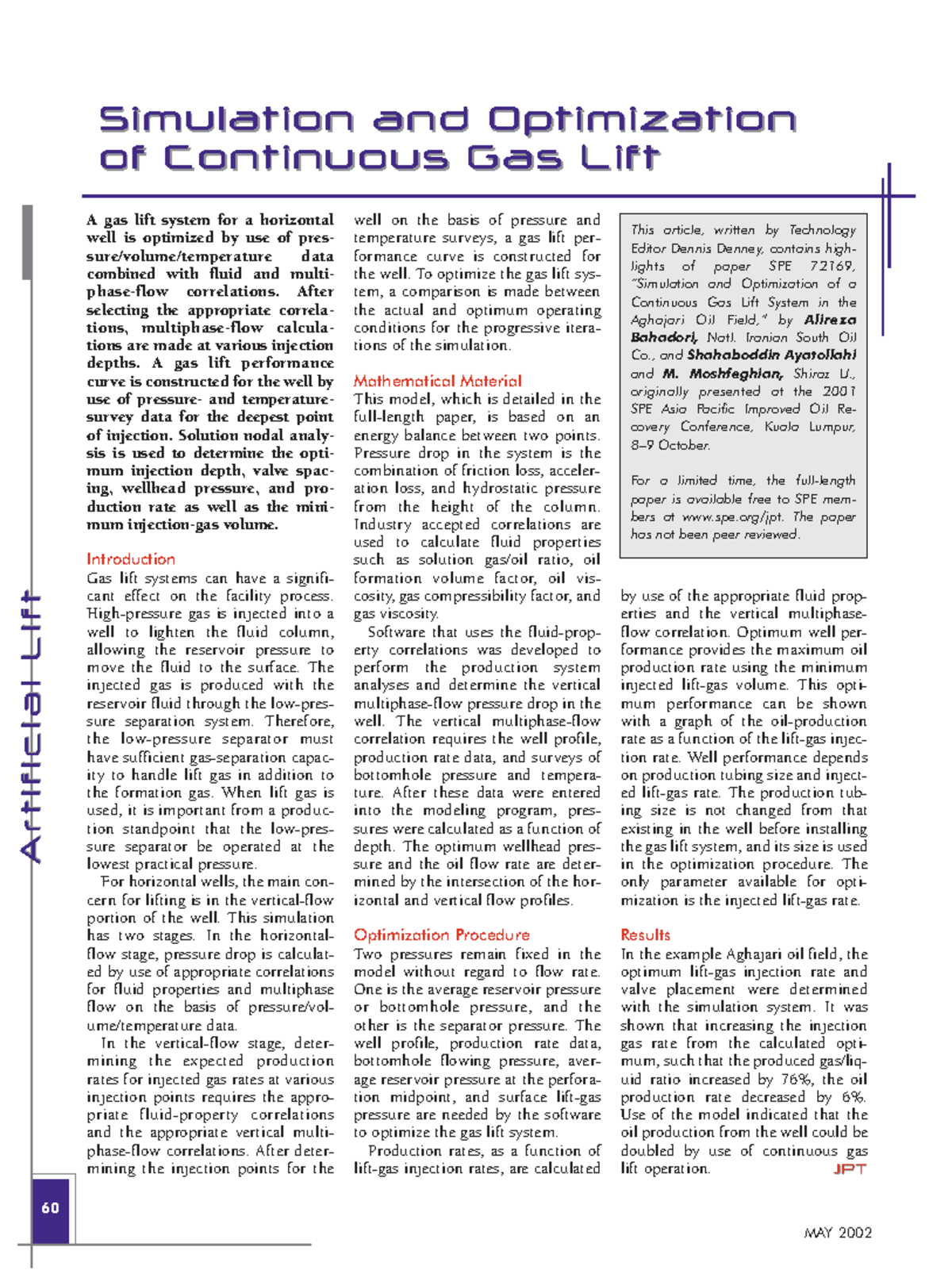 Simulation and Optimization of continuous gas lift - Simulation and ...