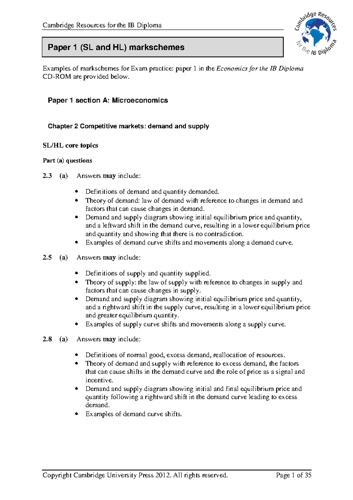 Paper 1 Tragakes answers - Paper 1 (SL and HL) markschemes Examples of ...