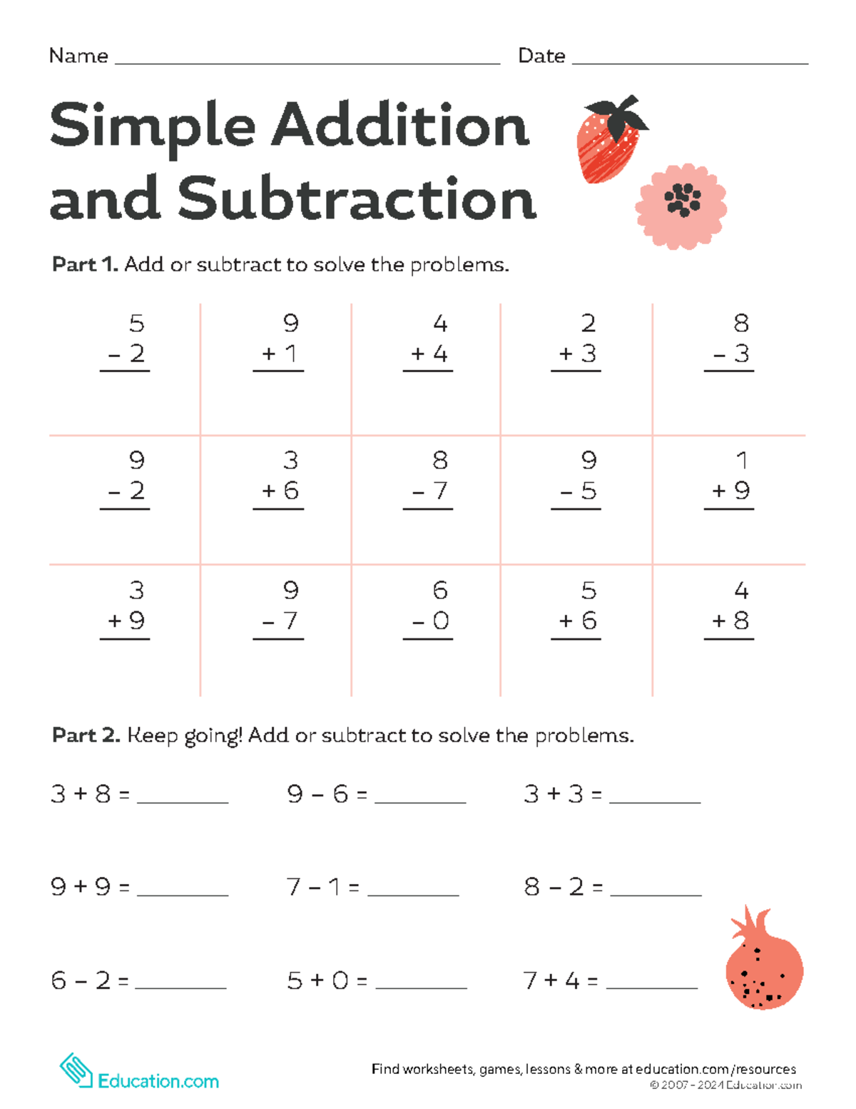 Simple addition and subtraction - Ed 120 - Simple Addition and ...