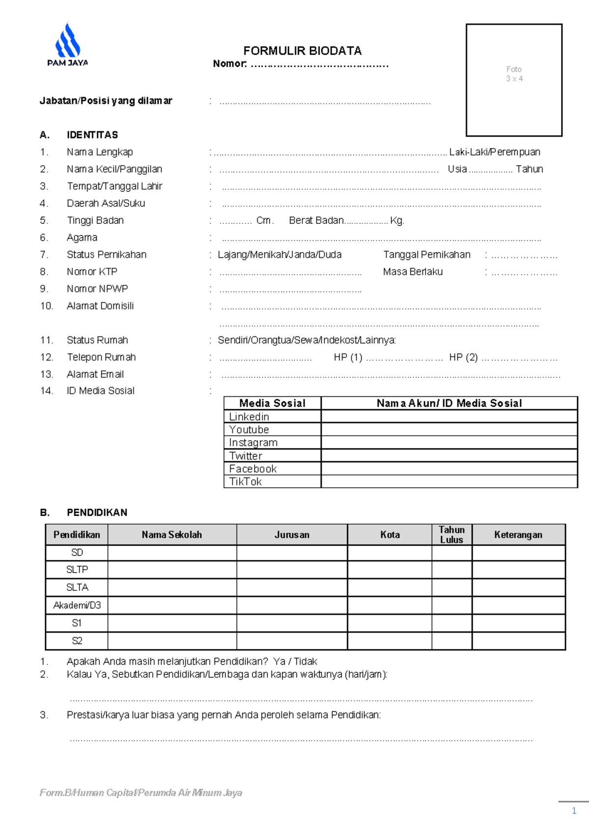 Form Biodata Diri Human Capital-Update - Form/Human Capital/Perumda Air ...