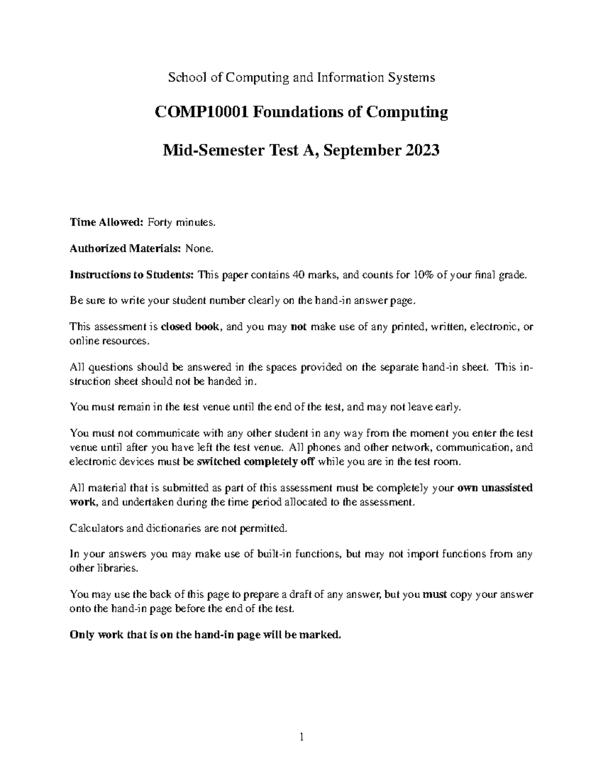 Mst-2023s2-a - Mid Sem Exam - School of Computing and Information ...