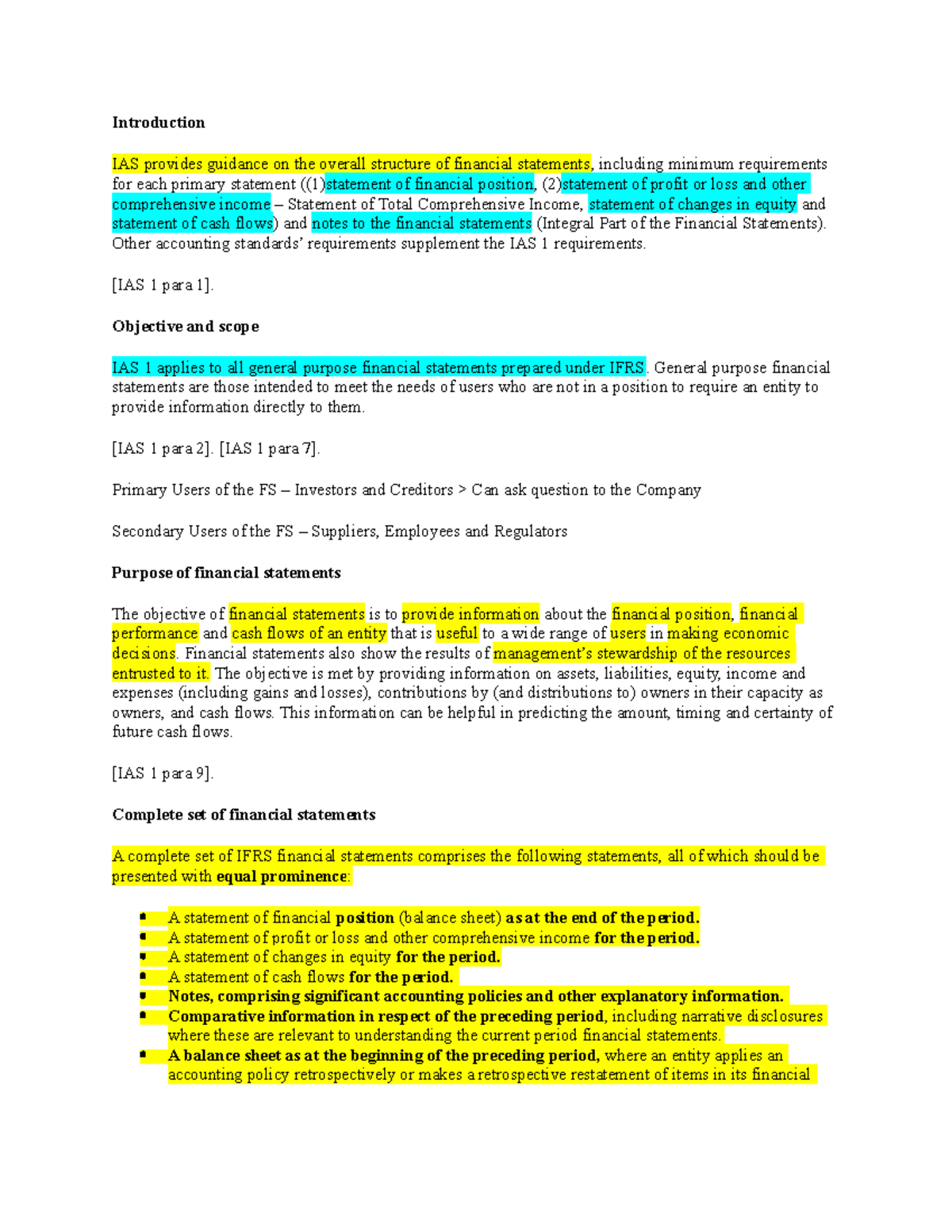 IAS 1 Presentation Of Financial Statements Key Notes Introduction