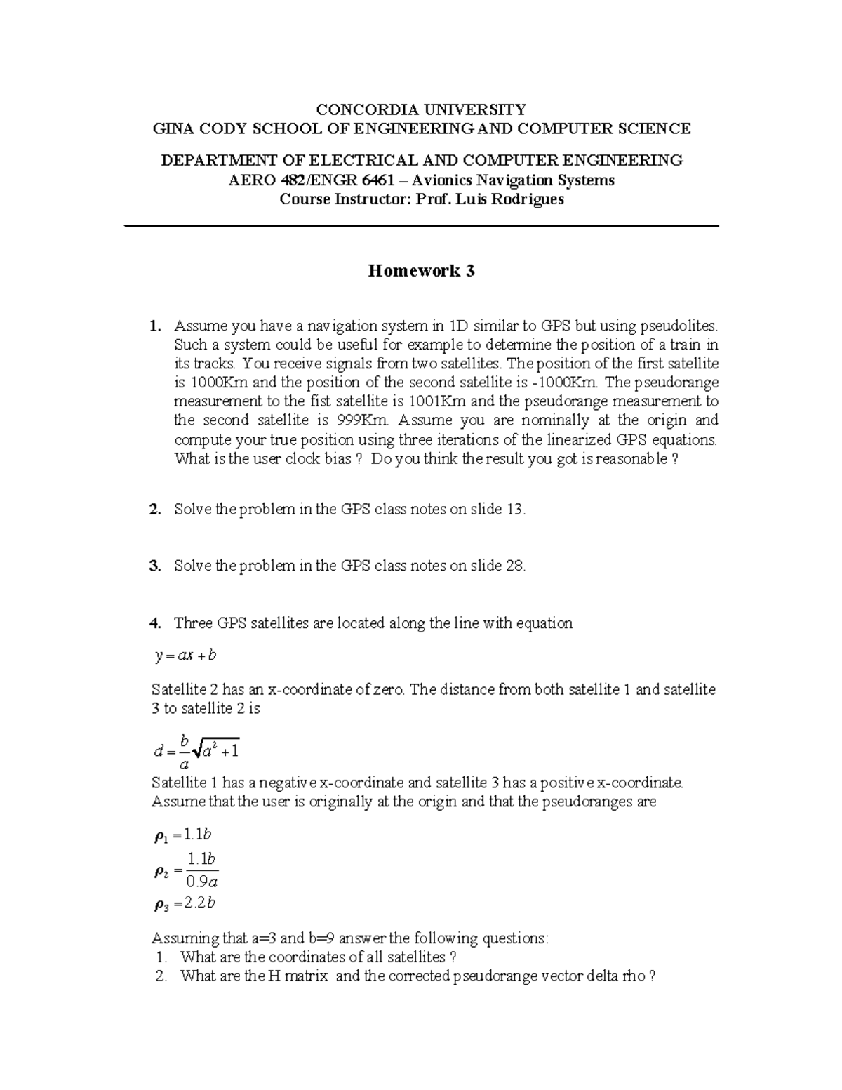 AERO482 Homework 3 2022 - CONCORDIA UNIVERSITY GINA CODY SCHOOL OF ENGINEERING AND COMPUTER ...