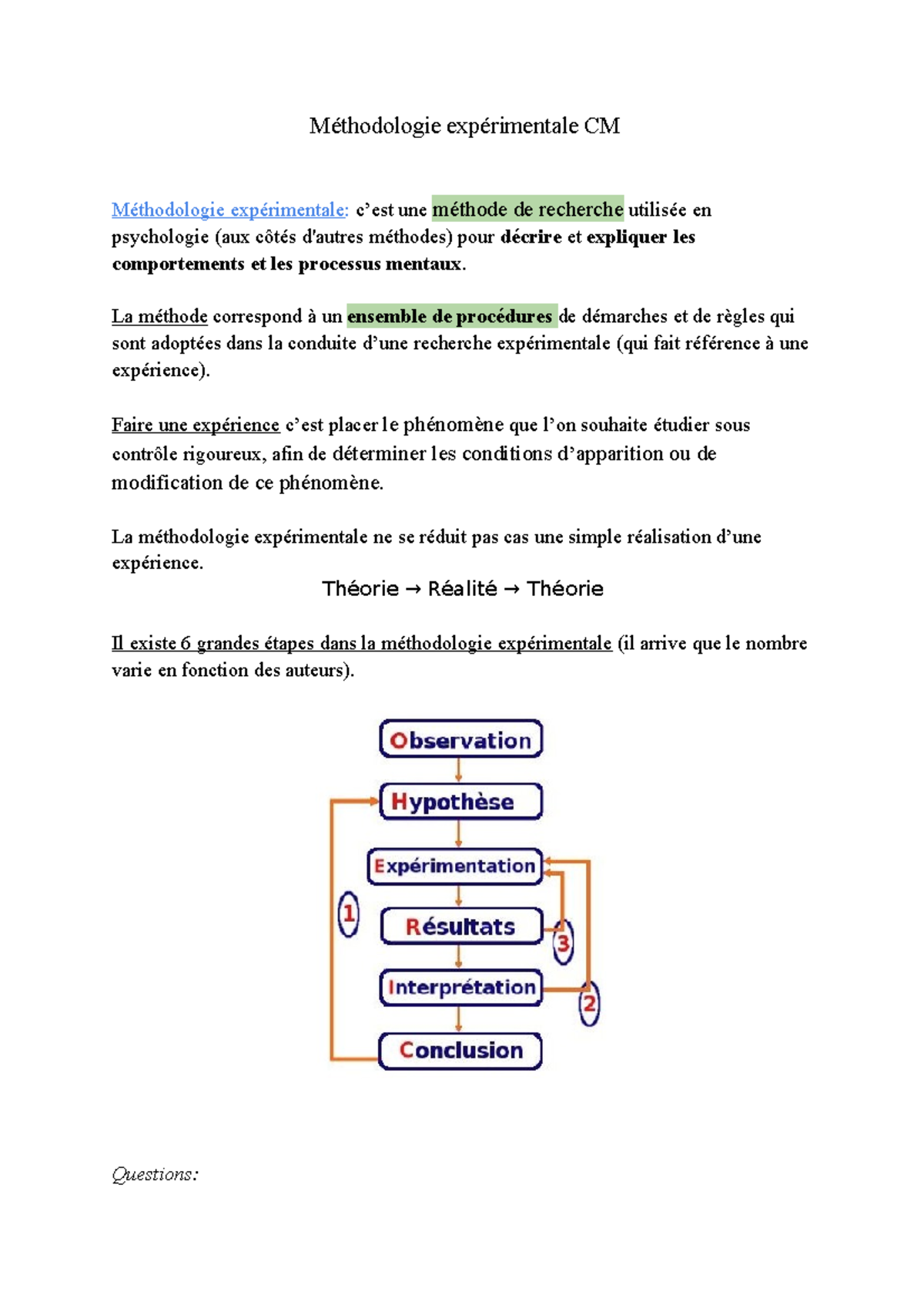 CM expérimentale - cm expé - Méthodologie expérimentale CM Méthodologie expérimentale: c’est une ...