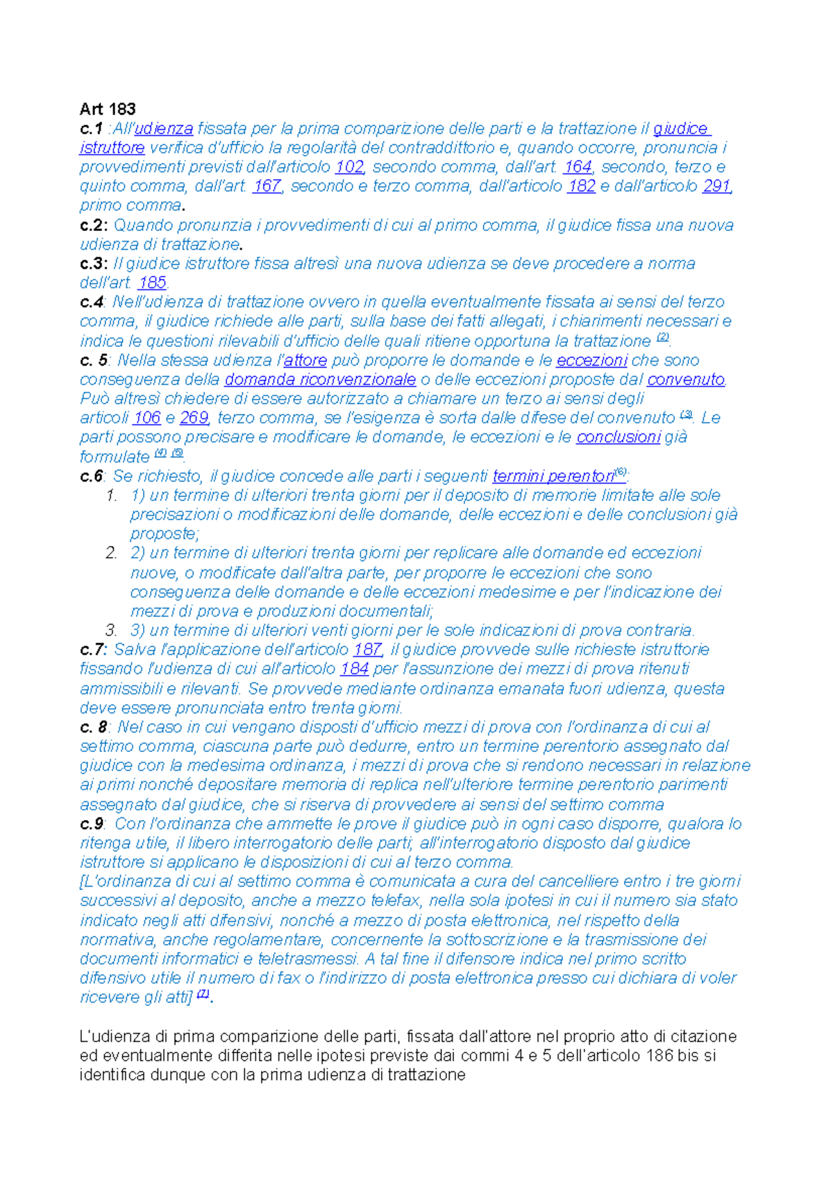 Art 183 - Art 183 cpc - Art 183 c :All'udienza fissata per la prima ...