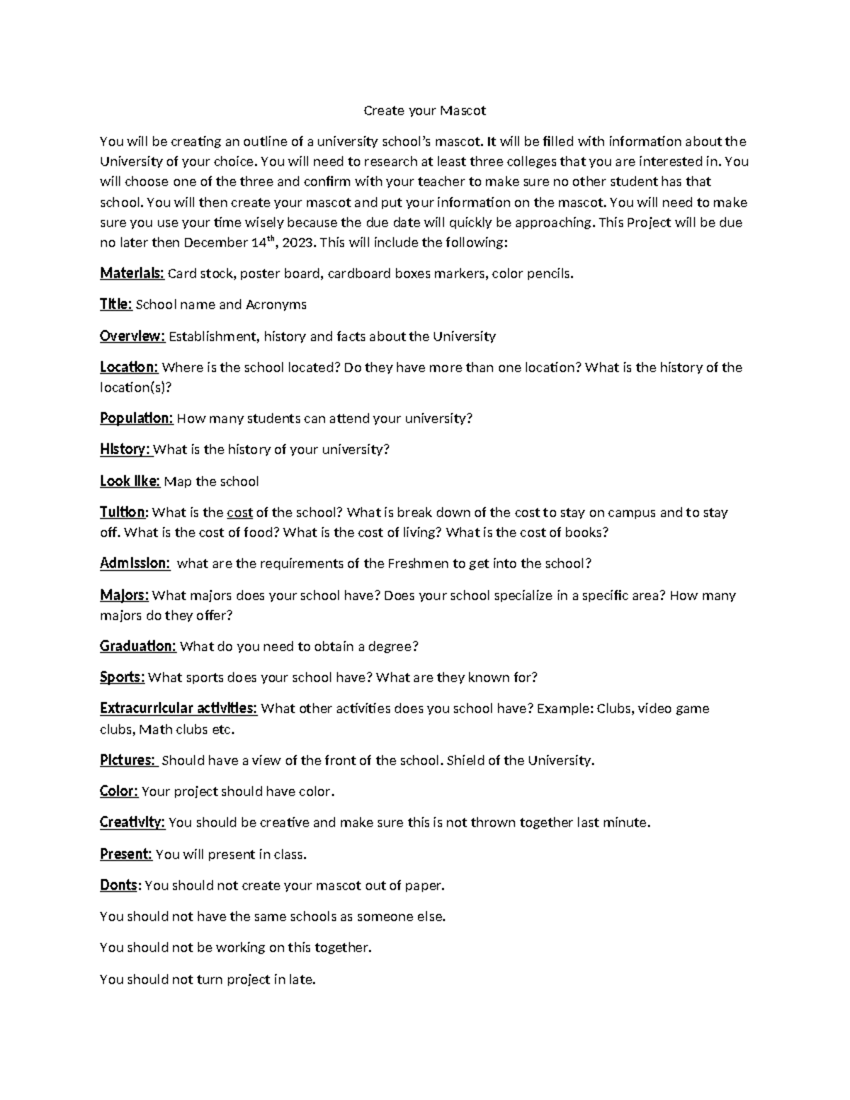 Create a Mascot - ded - Create your Mascot You will be creating an ...