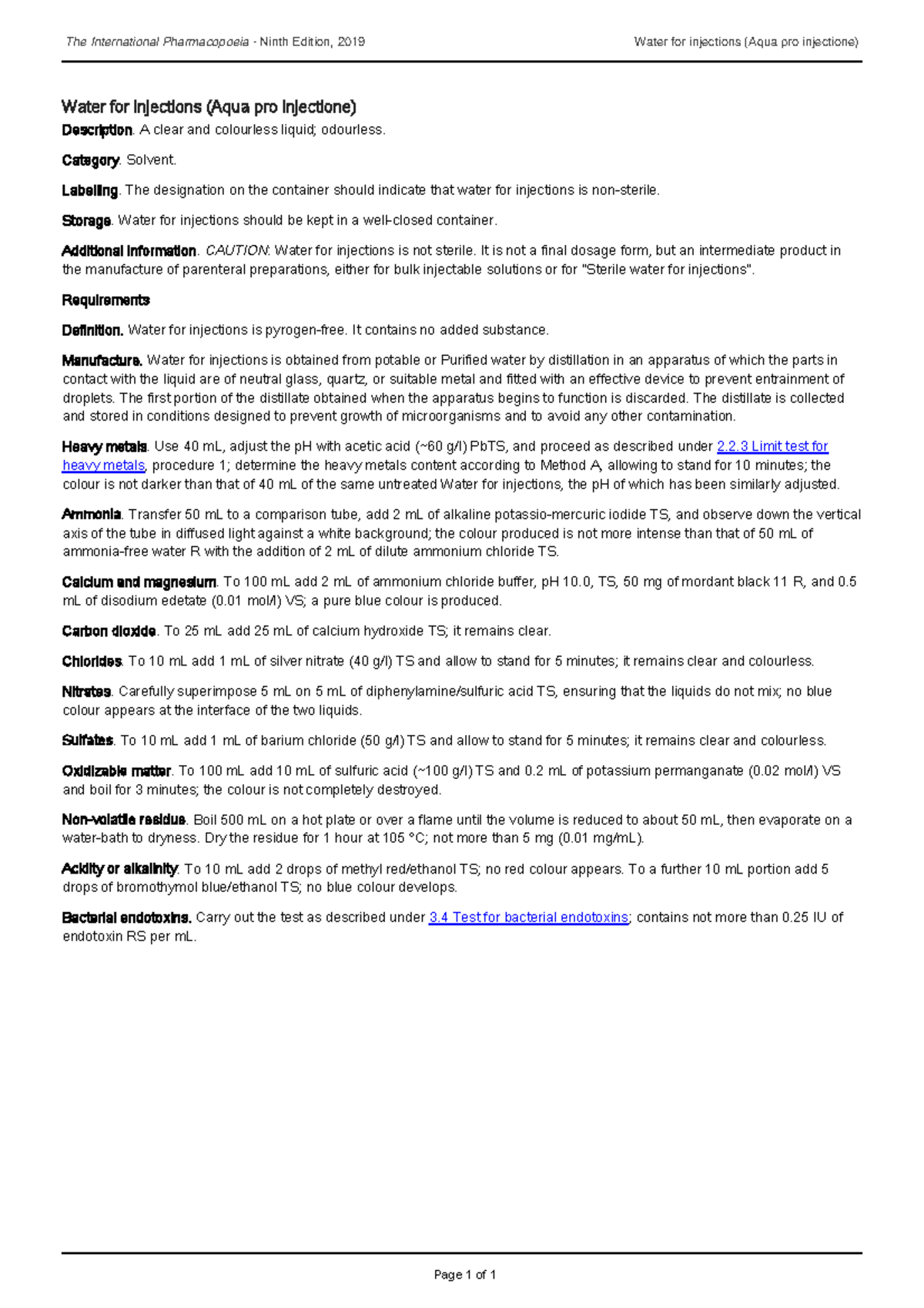 6.1 - notes - Description. A clear and colourless liquid; odourless ...