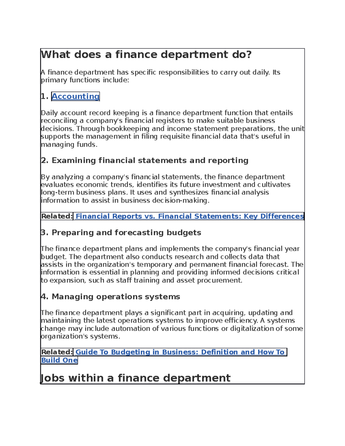 What does a finance department do - Its primary functions include ...