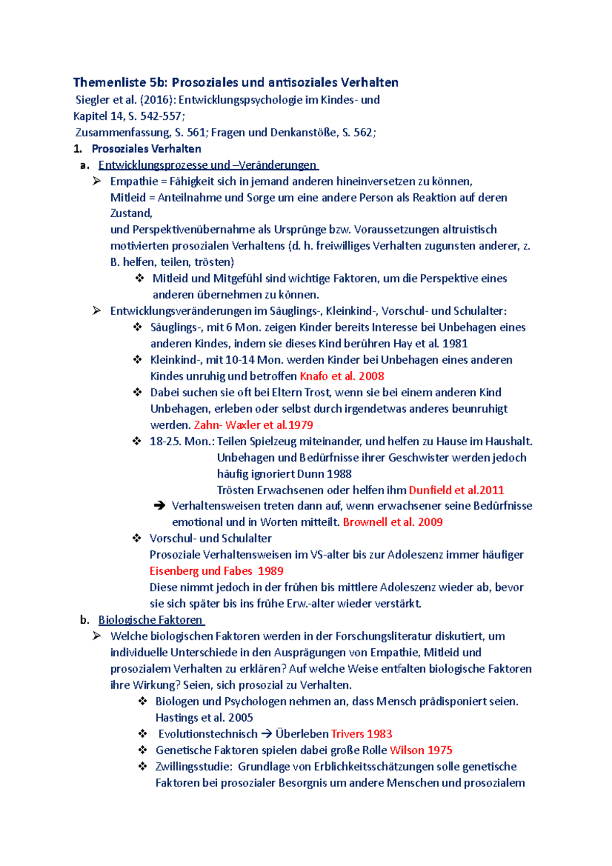 Themenliste 5b Prosoziales und antisoziales Verhalten - (2016): Entwicklungspsychologie im und ...