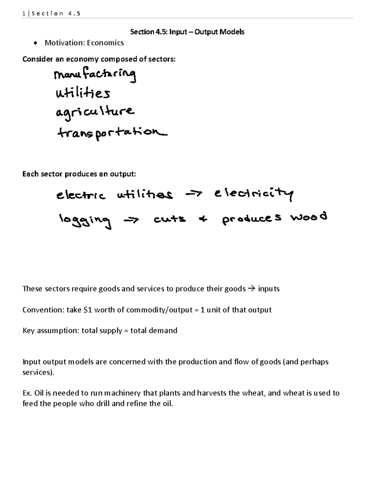 Section 4.5 notes - Section 4: Input – Output Models Motivation ...
