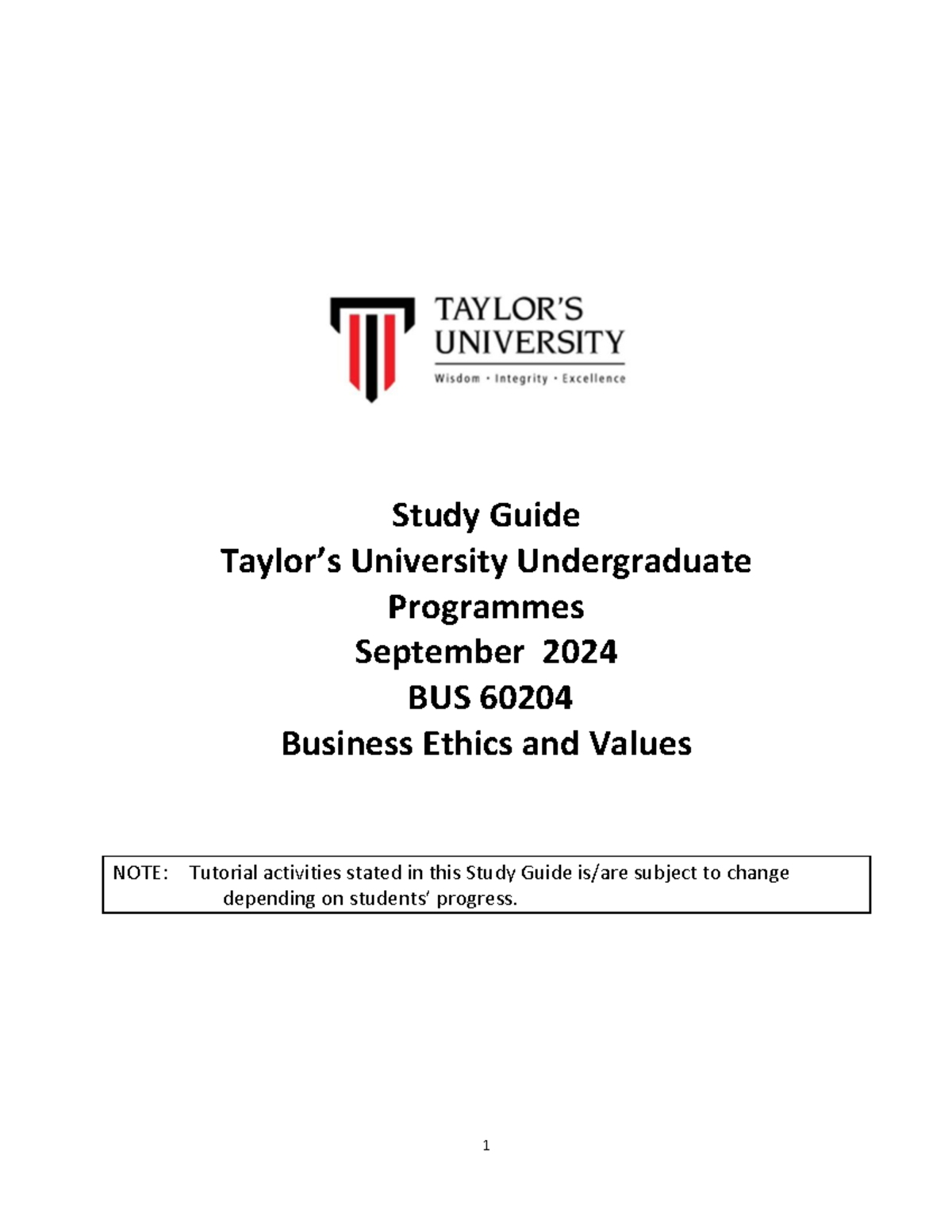 Business Ethics and Values - Study Guide Taylor’s University ...