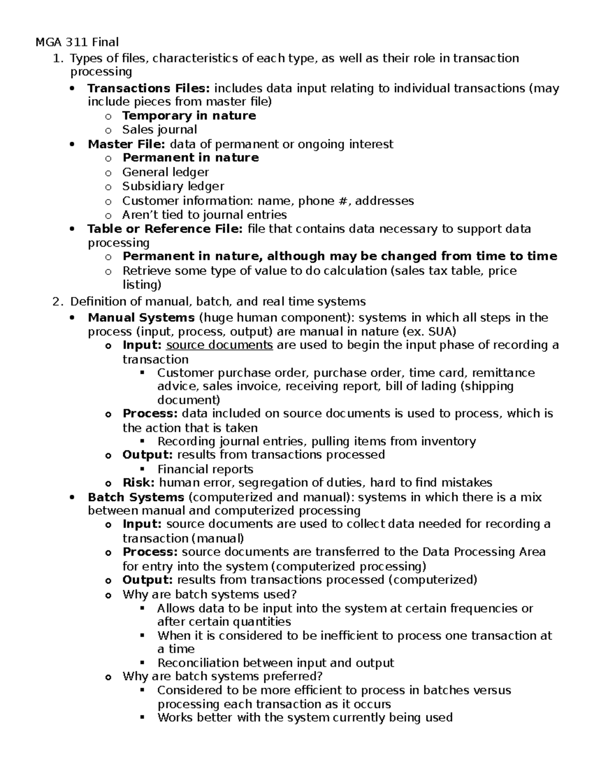 MGA311 Final Summary Accounting Systems - MGA 311 Final Types of files ...