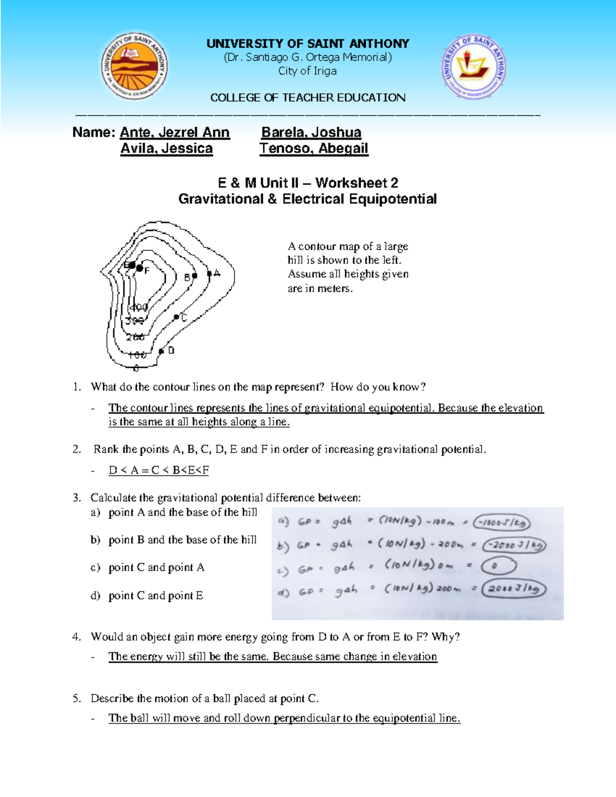 Worksheet 2 - Group 1 - Chemistry, Physics Activity about Charges ...