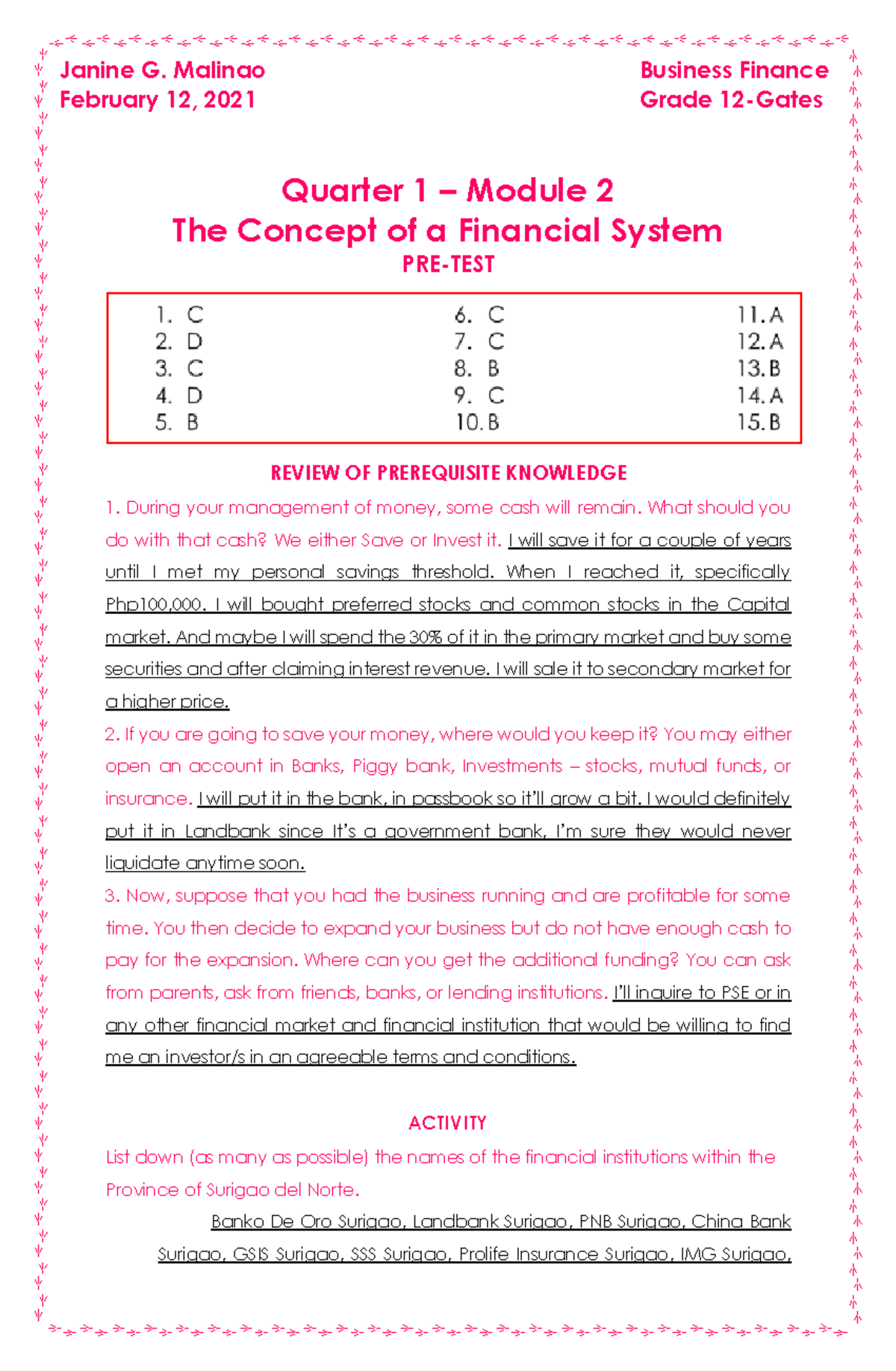 Business Finance Module 2 - Quarter 1 – Module 2 The Concept of a ...