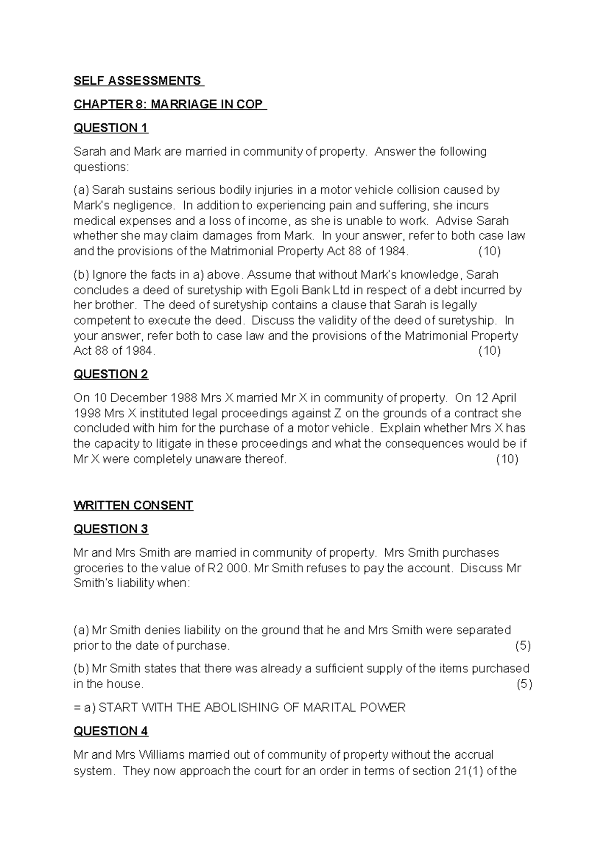 FAMILY LAW SELF ASSESMENT QUESTIONS - SELF ASSESSMENTS CHAPTER 8 ...