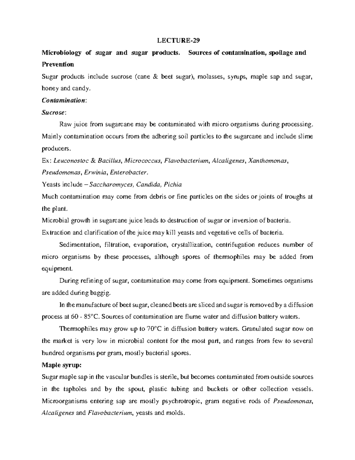 L 29 Microbiology of sugar and sugar products - LECTURE- Microbiology ...