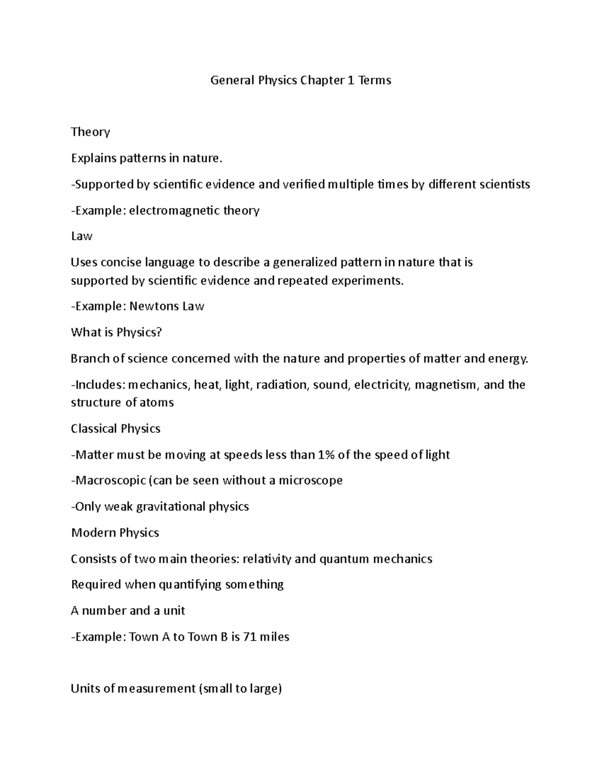 General Physics Chapter 1 Terms - General Physics Chapter 1 Terms ...