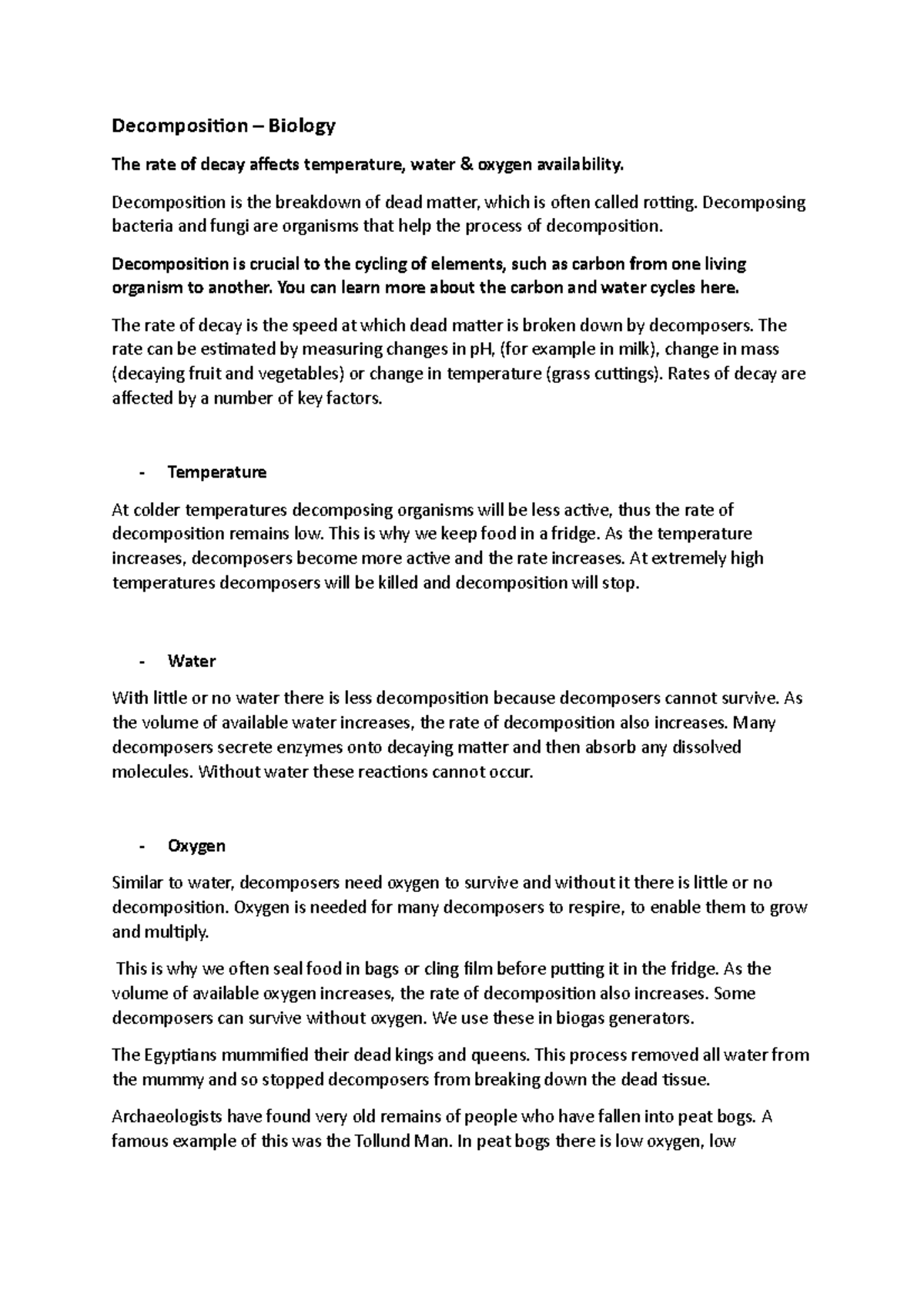 Decomposition - Lecture notes for biology these notes are a key asset ...