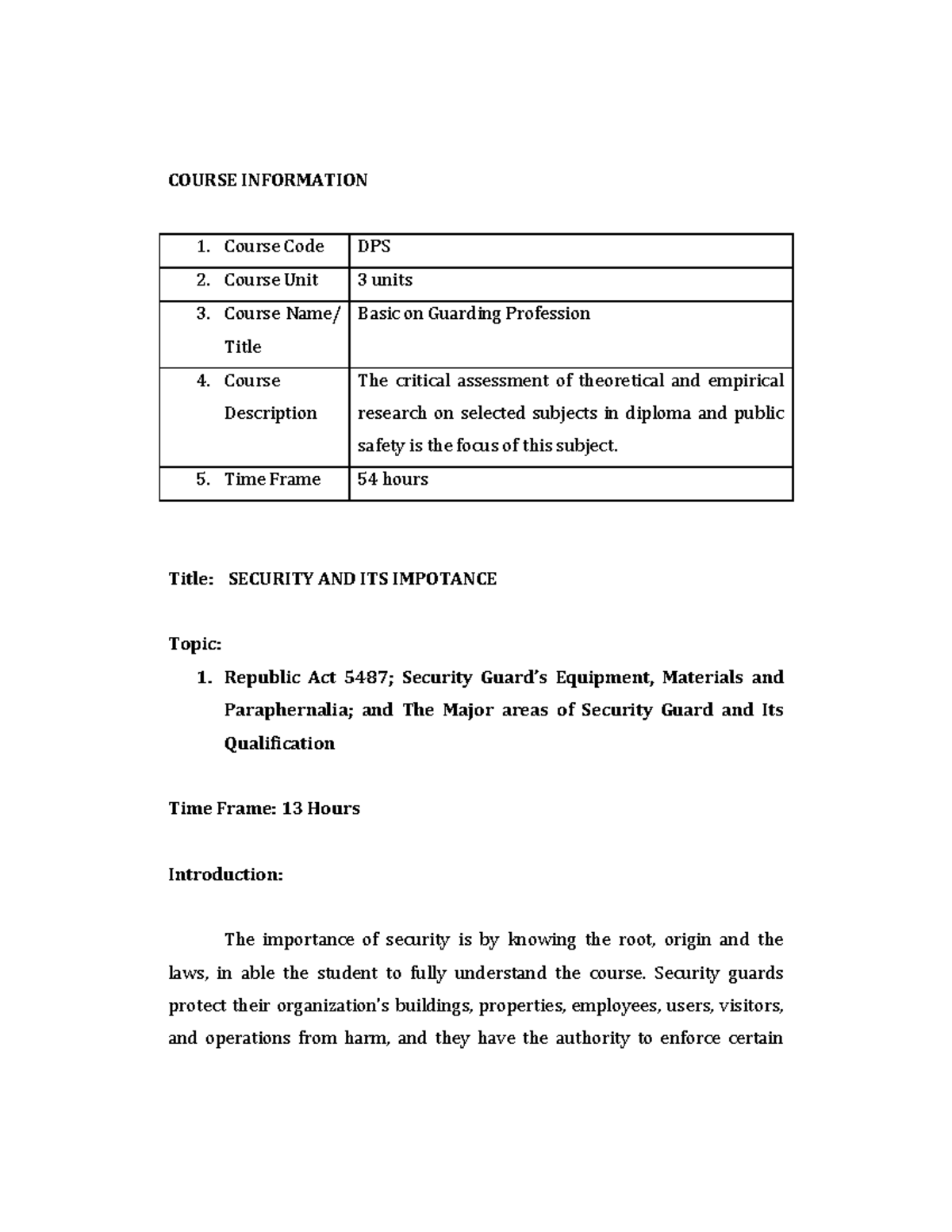 DPS2 - study notes - COURSE INFORMATION Course Code DPS Course Unit 3 ...