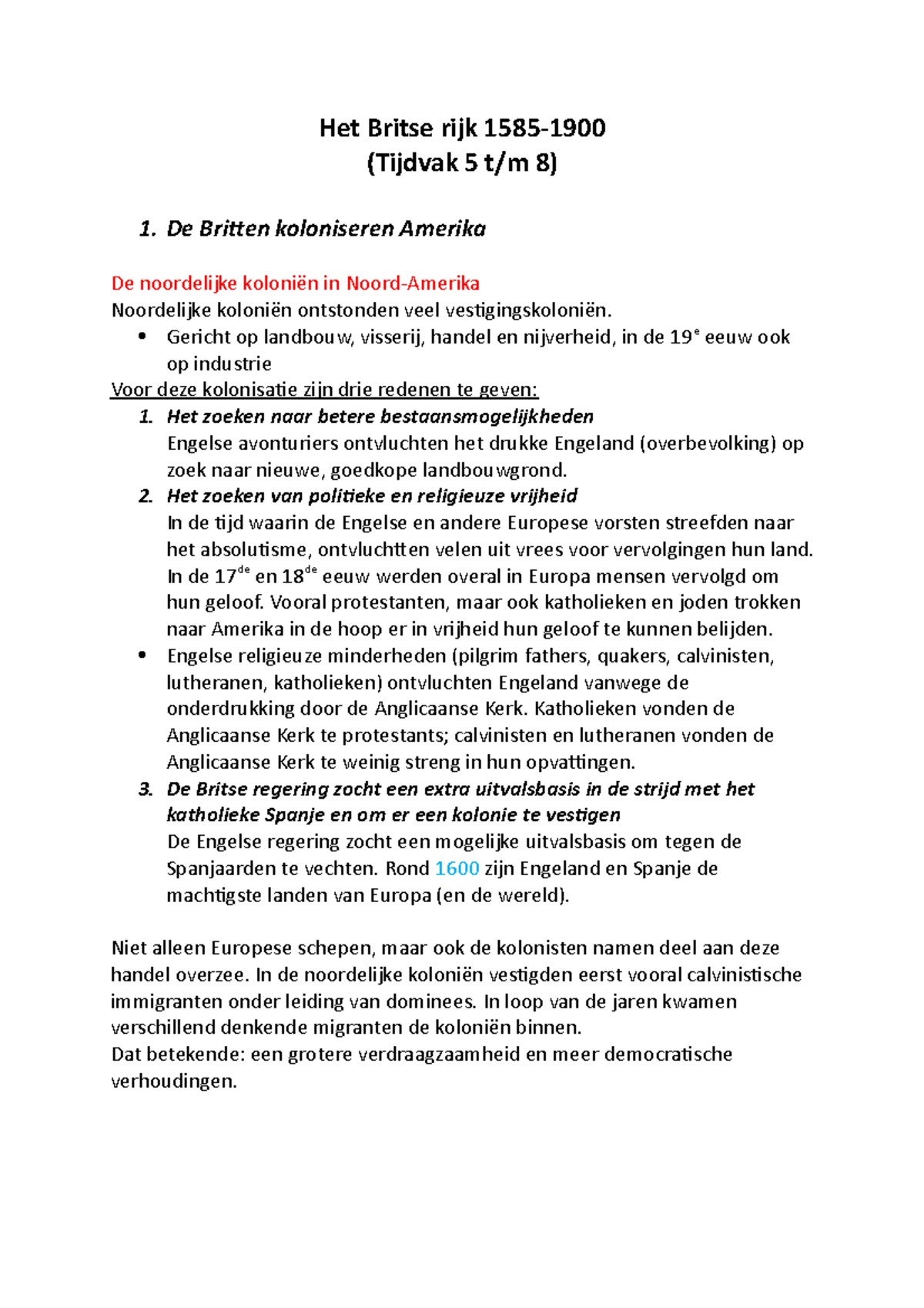 Het Britse rijk 1585-1900 - Het Britse rijk 1585- (Tijdvak 5 t/m 8) 1 ...