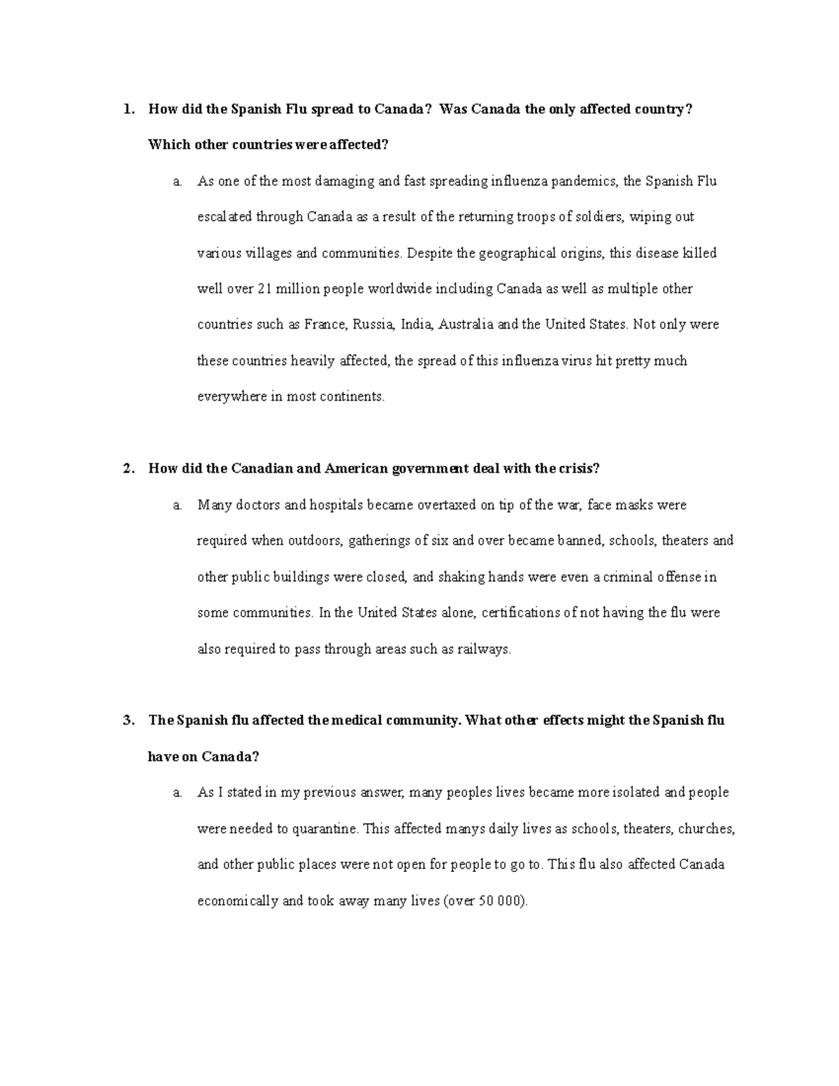 1918 Flu Epidemic - Questions based on course. - 1. How did the Spanish ...