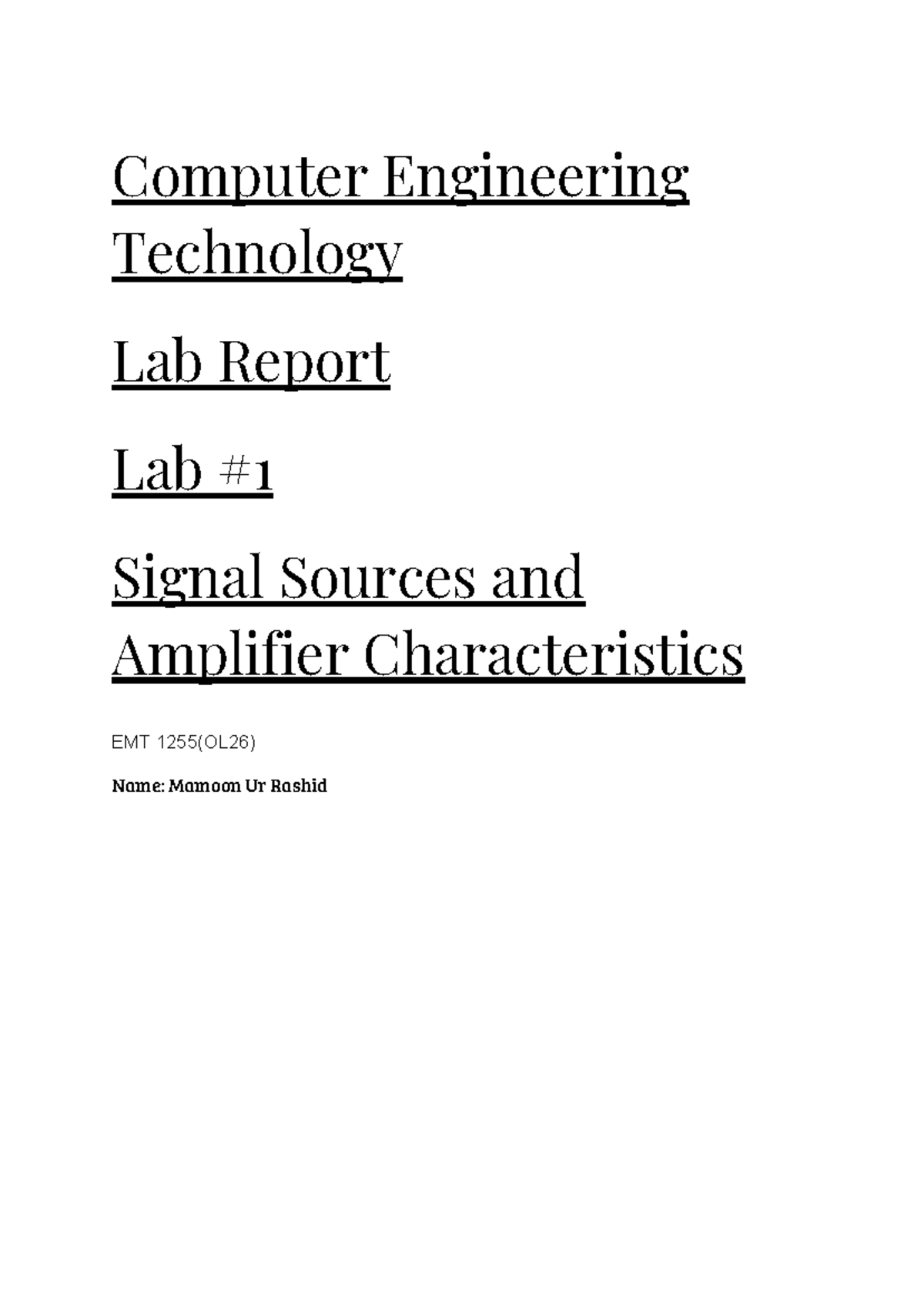 EMT 1255 Lab #1 - First Lab for EMT 1255 - Computer Engineering ...
