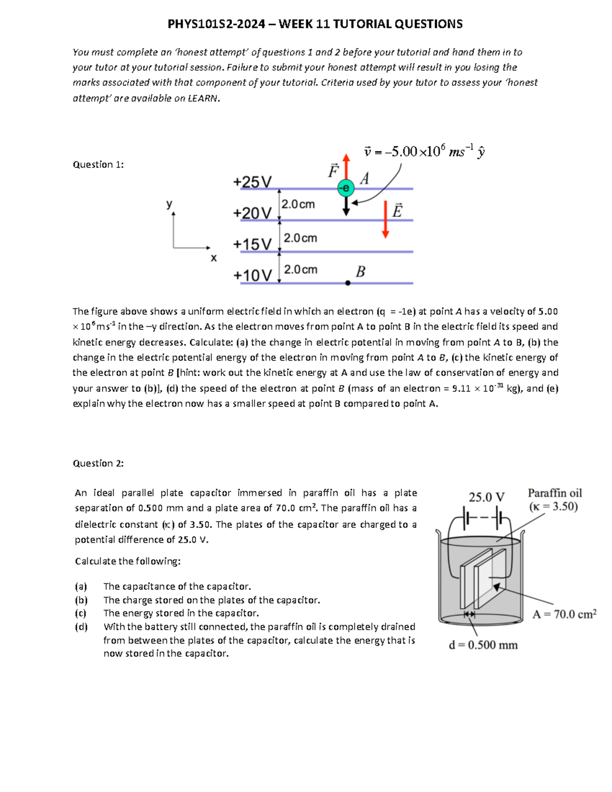 Httpslearn.canterbury.ac - PHYS10 1 S 2 - 2024 – WEEK 11 TUTORIAL QUESTIONS You must complete an ...