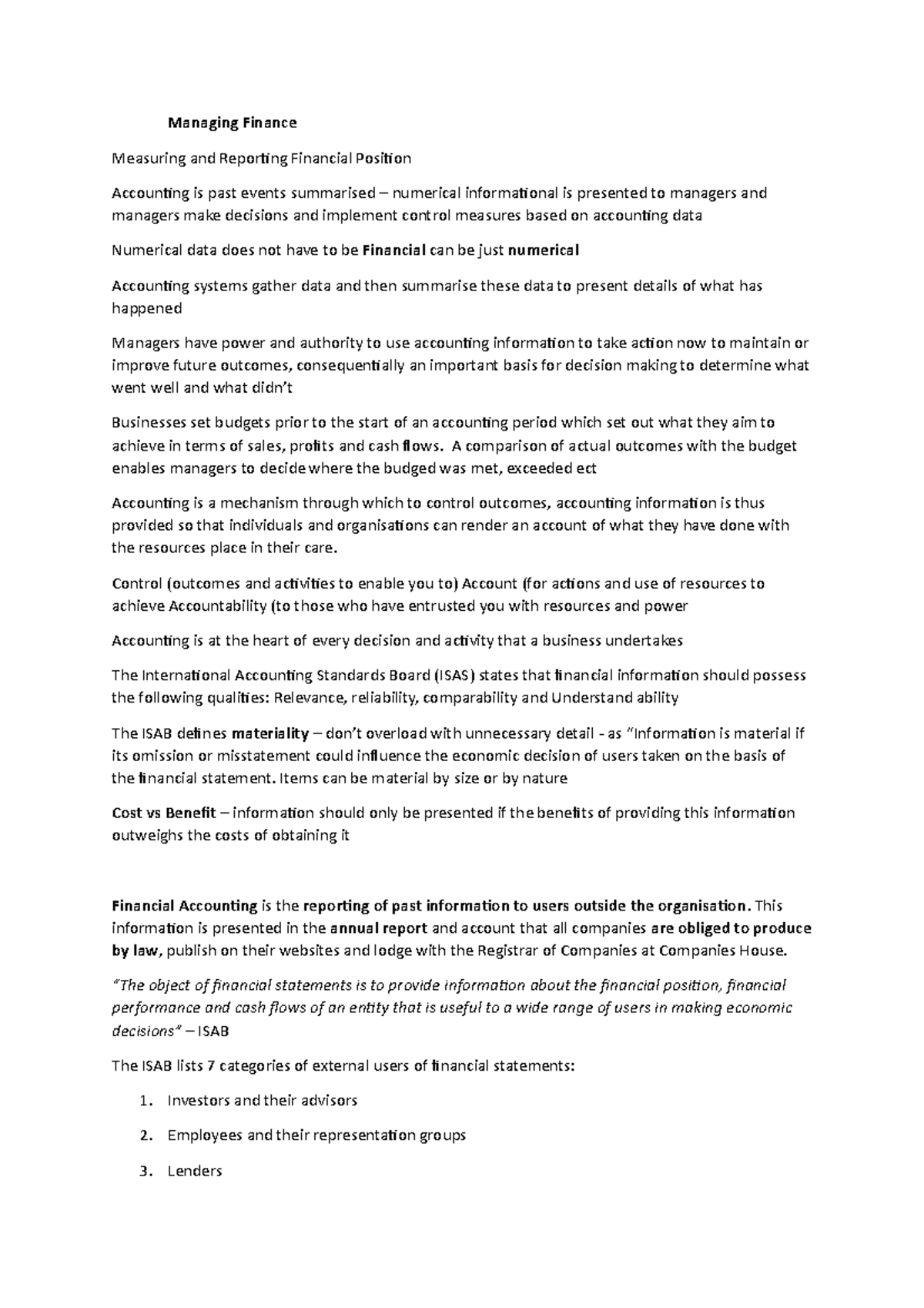 Financial Accounting - Managing Finance Measuring and Reporting ...