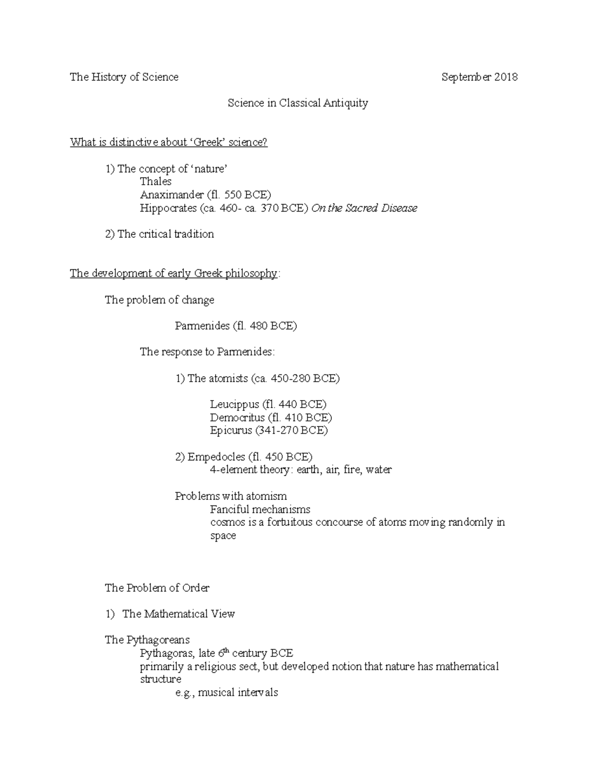 Science in Classical Antiquity - The History of Science September 2018 ...