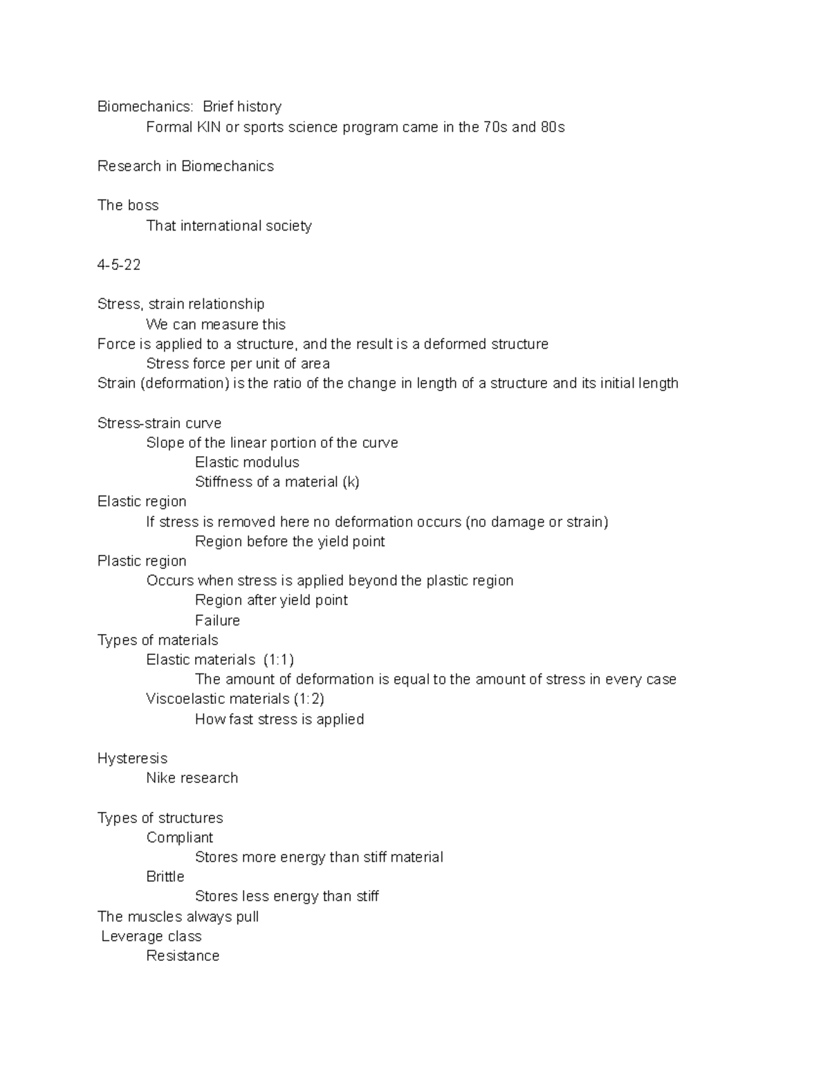 Kin 101 notes - professor hero - Biomechanics: Brief history Formal KIN ...