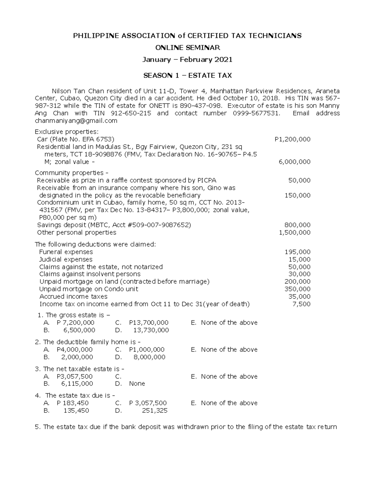Season 1 Estate Tax Reviewers in Taxation - PHILIPPINE ASSOCIATION of ...