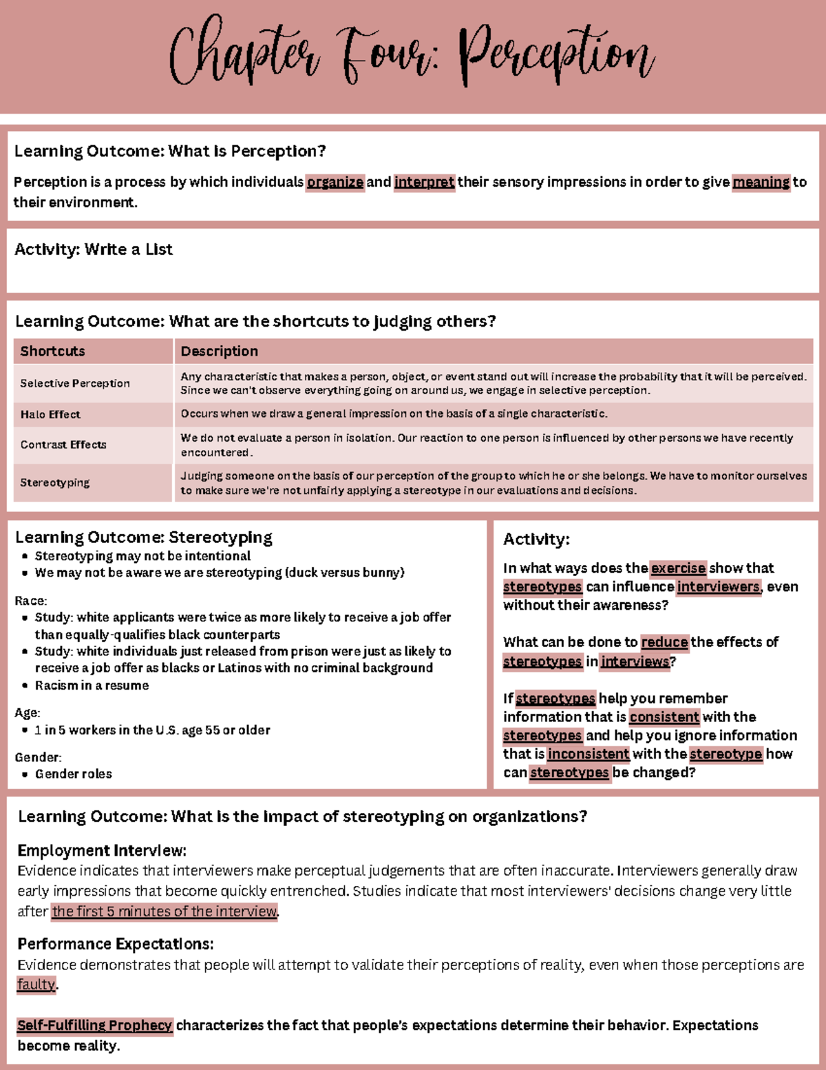 CH4 Perception - Chapter Four: Perception Activity: Write a List ...
