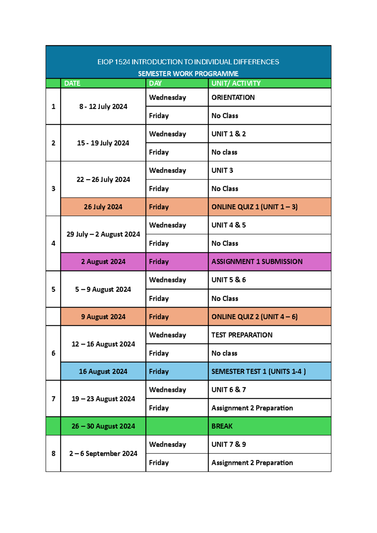 EIOP 1524 WORK Programme 2024 - EIOP 1524 INTRODUCTION TO INDIVIDUAL ...