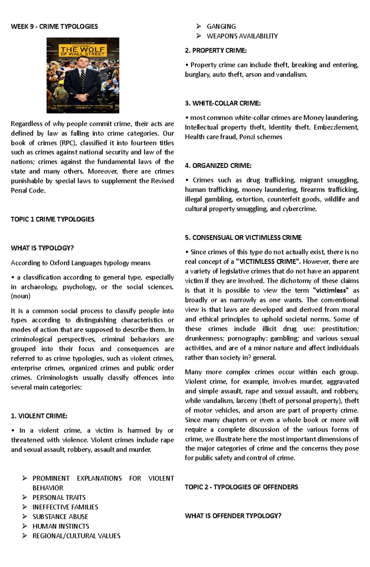 CRIME TYPOLOGIES - WEEK 9 - CRIME TYPOLOGIES Regardless of why people ...