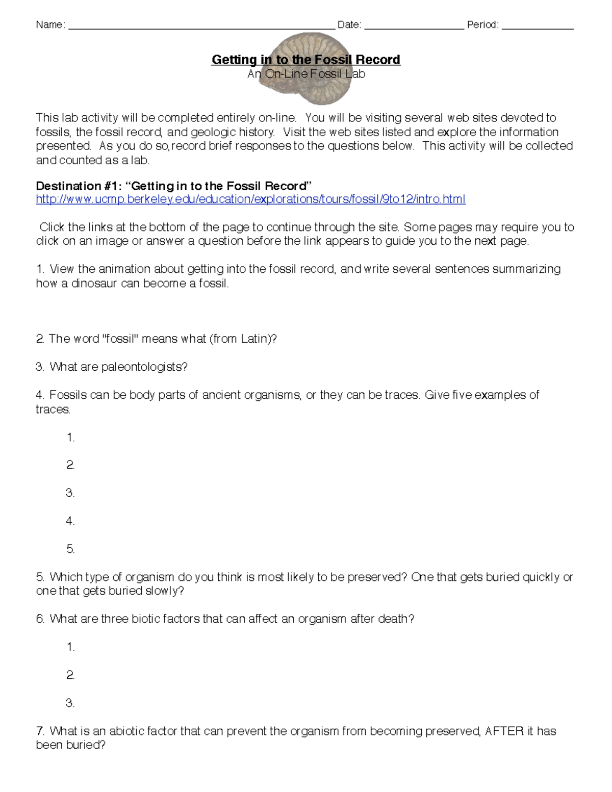 On-Line Fossil LAB - So basically - Getting in to the Fossil Record An On-Line Fossil Lab This ...