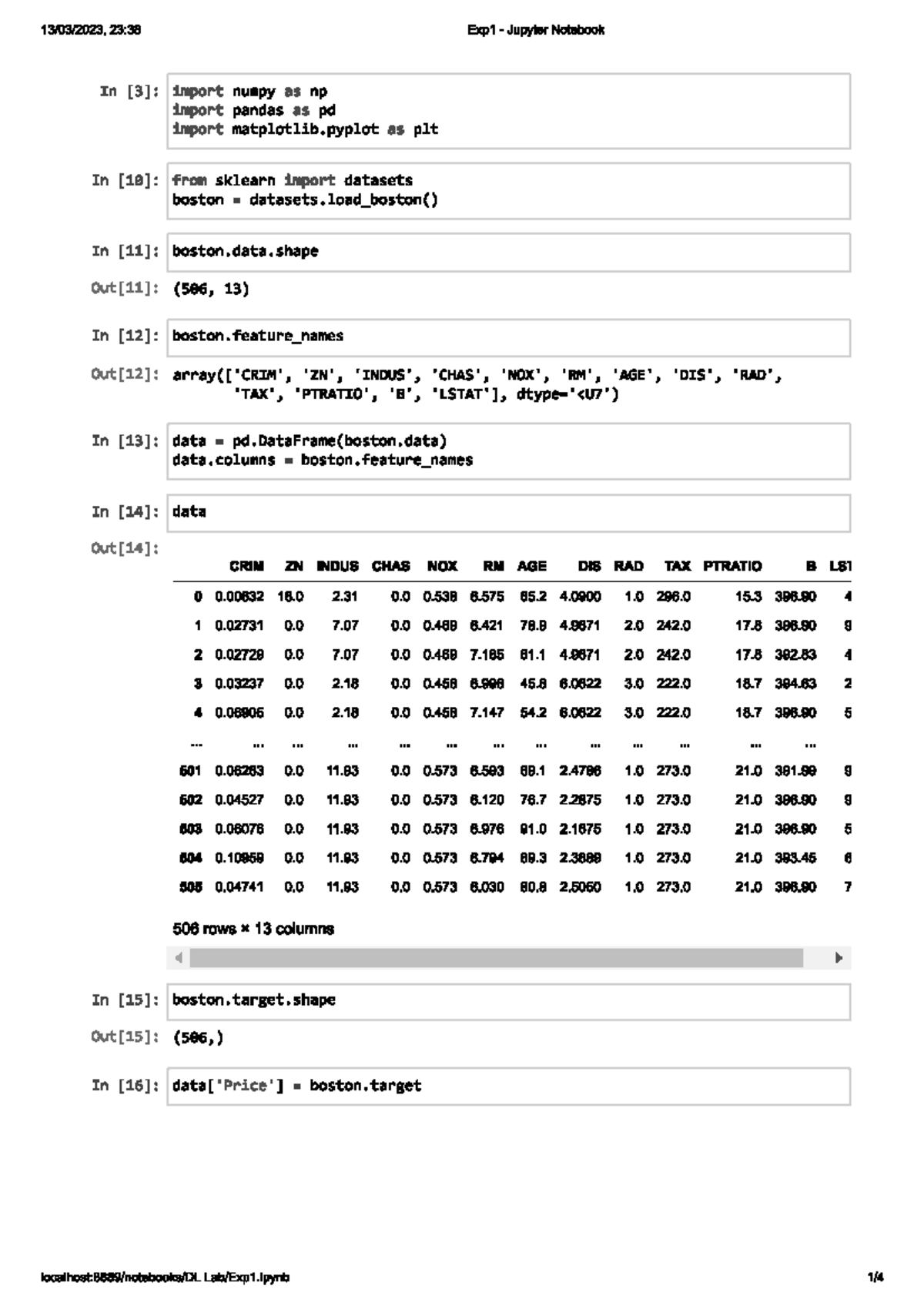 Exp1 - practical - 23:38 Exp1 Jupyter Notebook In import numpy as np import pandas as pd import ...