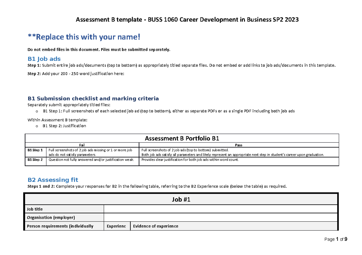 Assessment B template - BUSS 1060 SP2 2023 2 - **Replace this with your ...